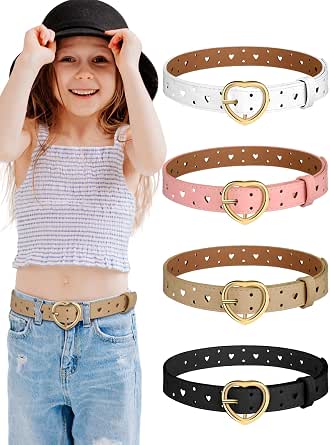 Newcotte 4 Pcs Girls Belt Size Aged 3-12 Kids PU Leather Waist Belt ...