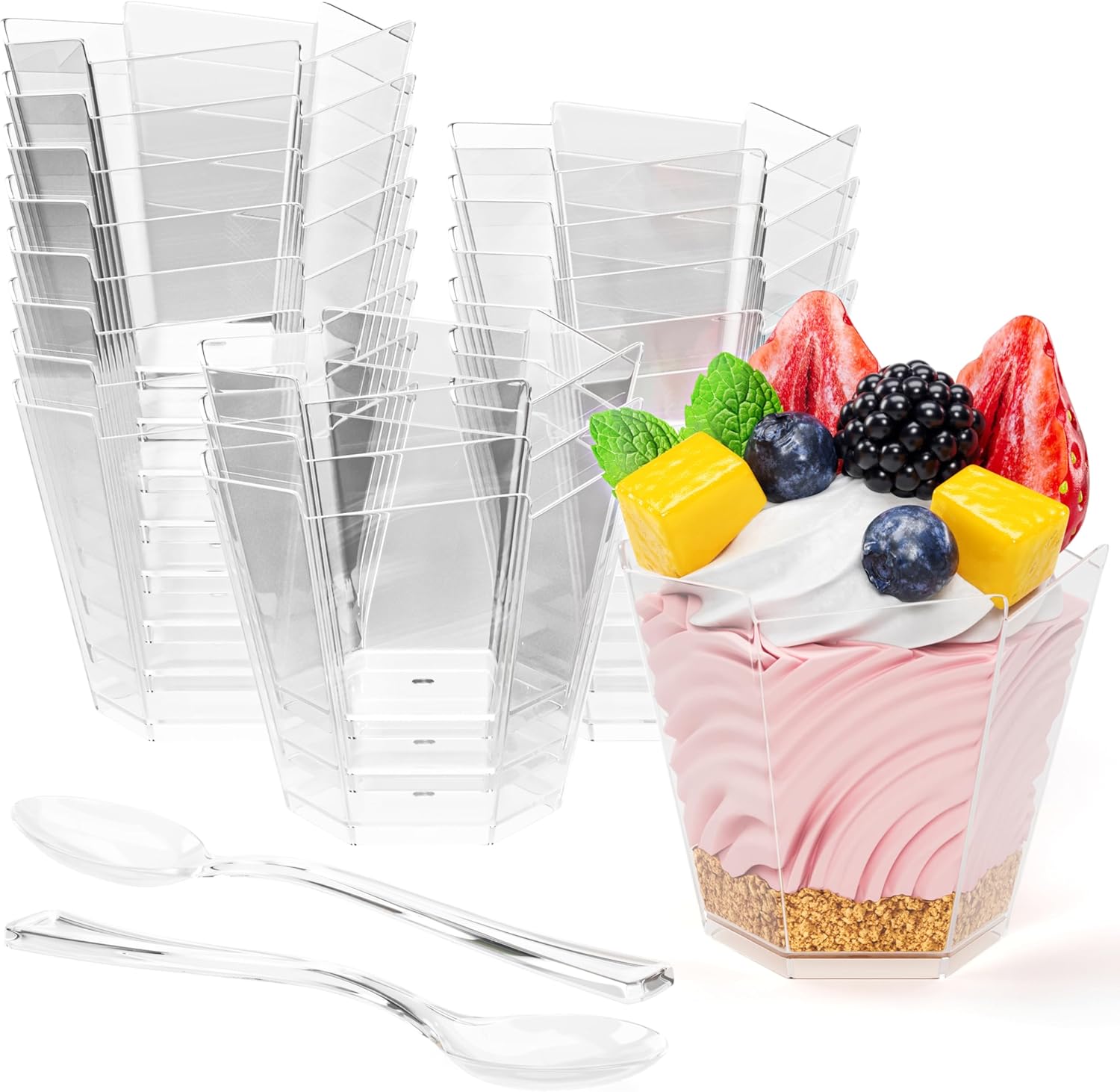 Amazon.com | Exquisite 3.3 Oz Clear Plastic Dessert Cups with Spoons ...