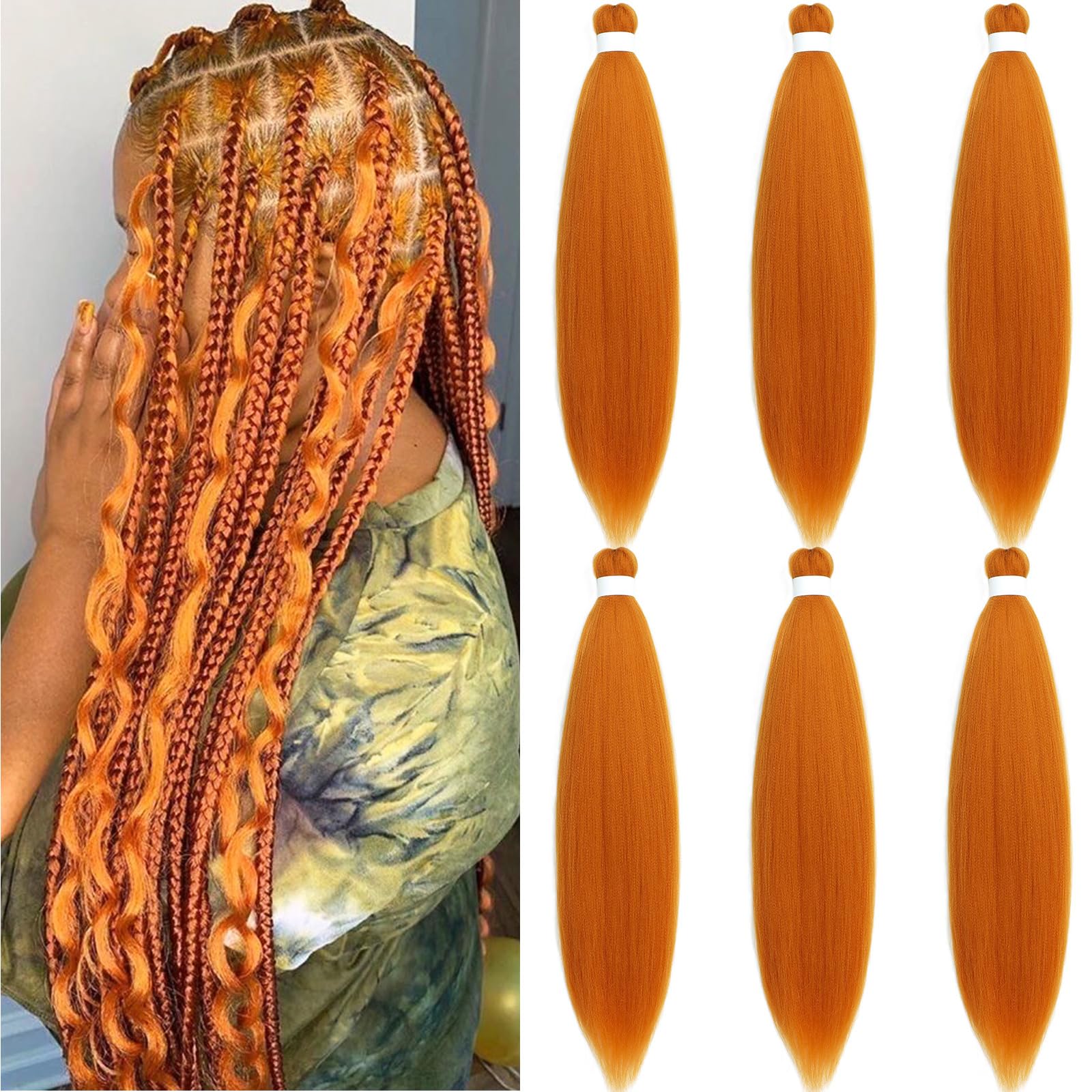 Amazon.com : Ginger Orange Braiding Hair Pre Stretched Kanekalo ...