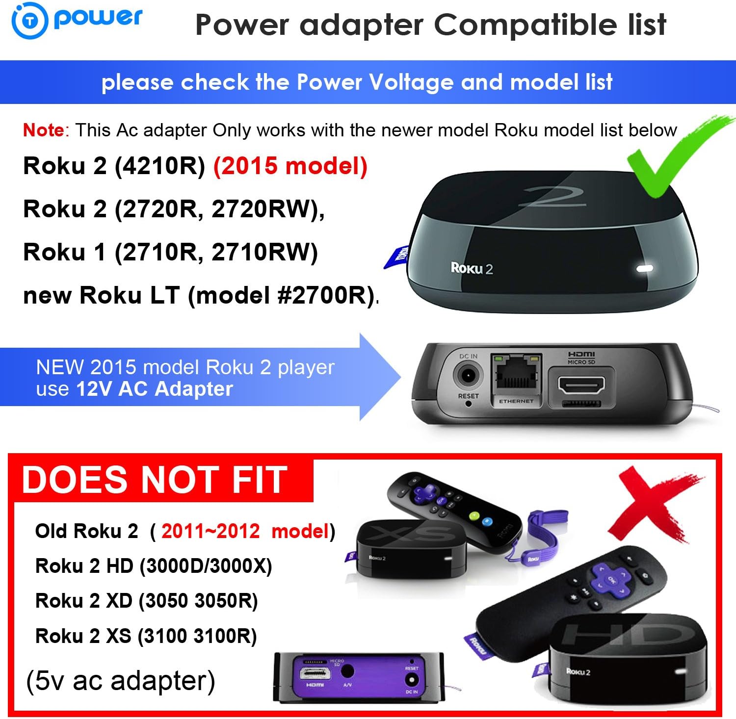 t-power AC DC adaptador para Roku Vídeo HD Media Player – Yaxa Colombia