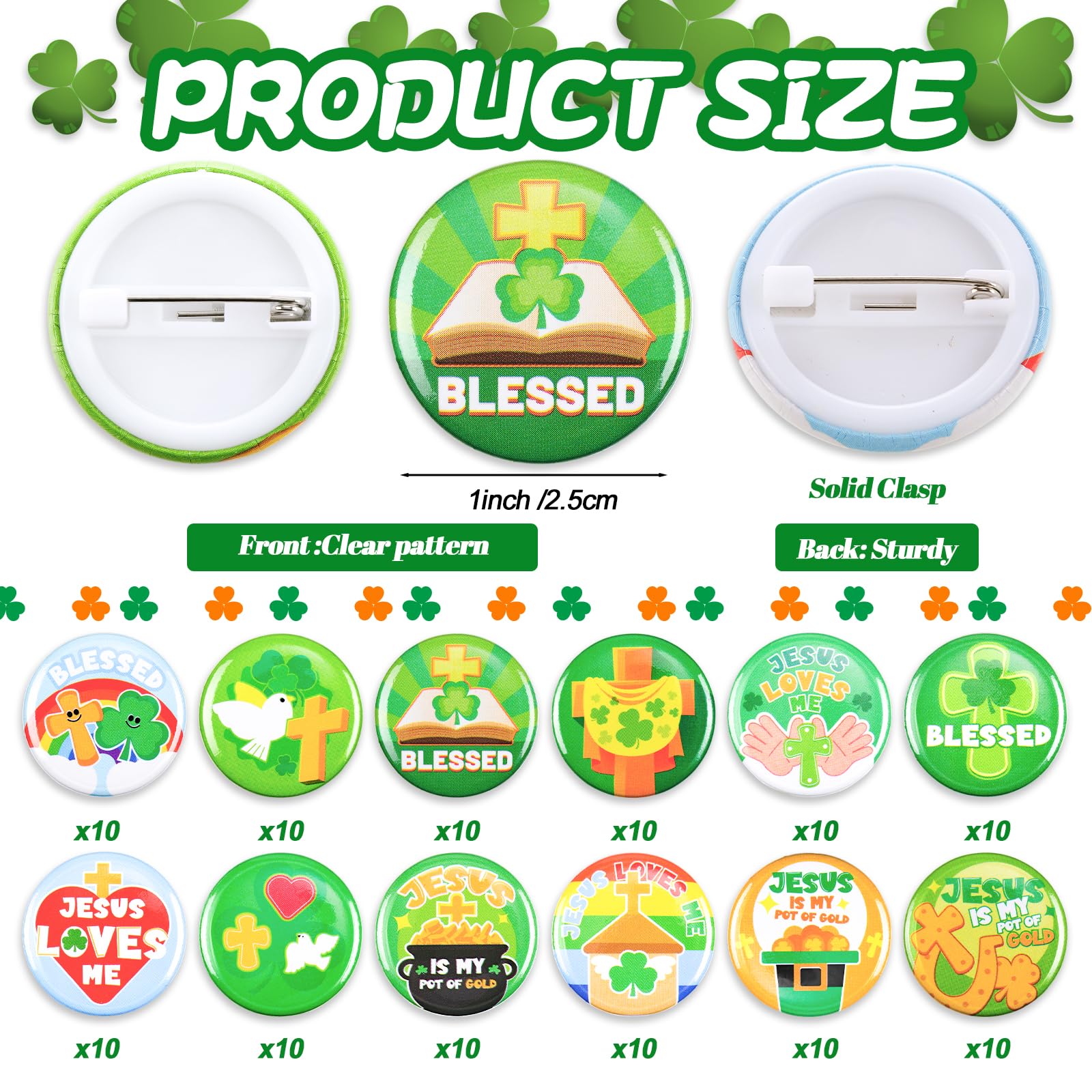Snapklik.com : 120 Pcs St Patricks Day Button Pins Bulk 1 Inch Irish ...
