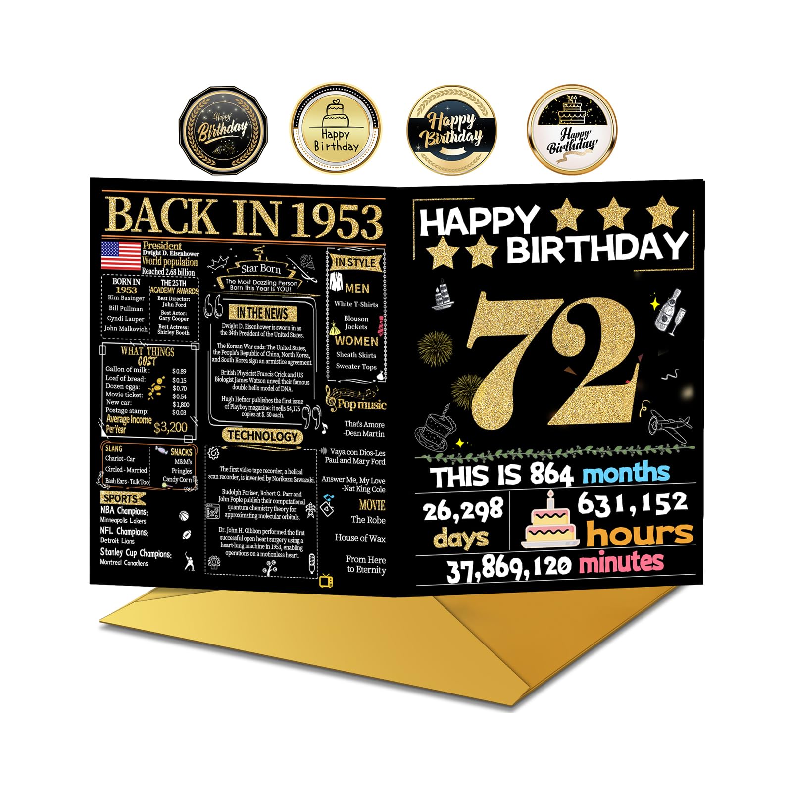 Amazon.com : Joycard 72nd Birthday Card with Envelope, 72nd Birthday ...