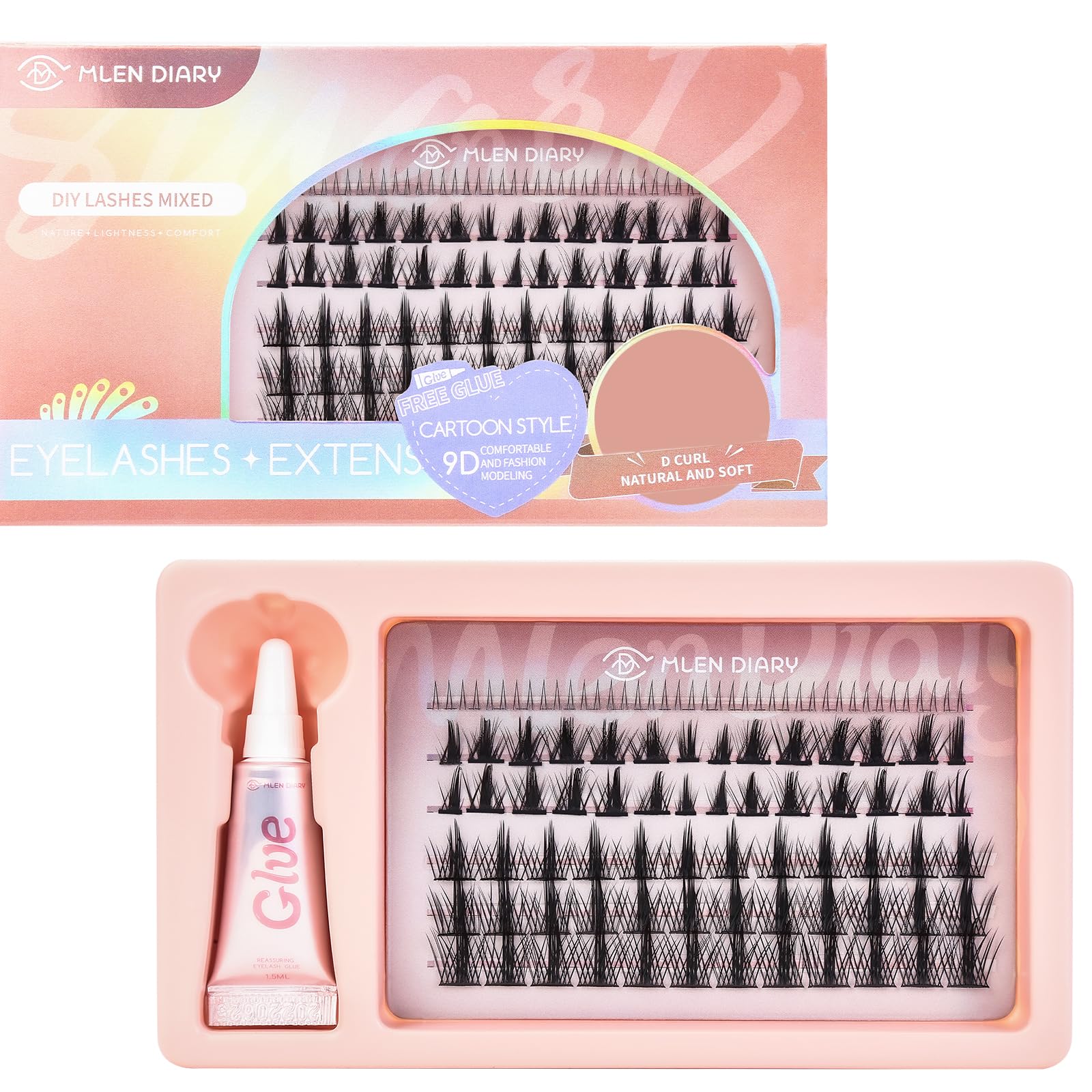 MLEN DIARY Manga Lashes 104 Clusters Lashes D Curl Cluster Individual ...