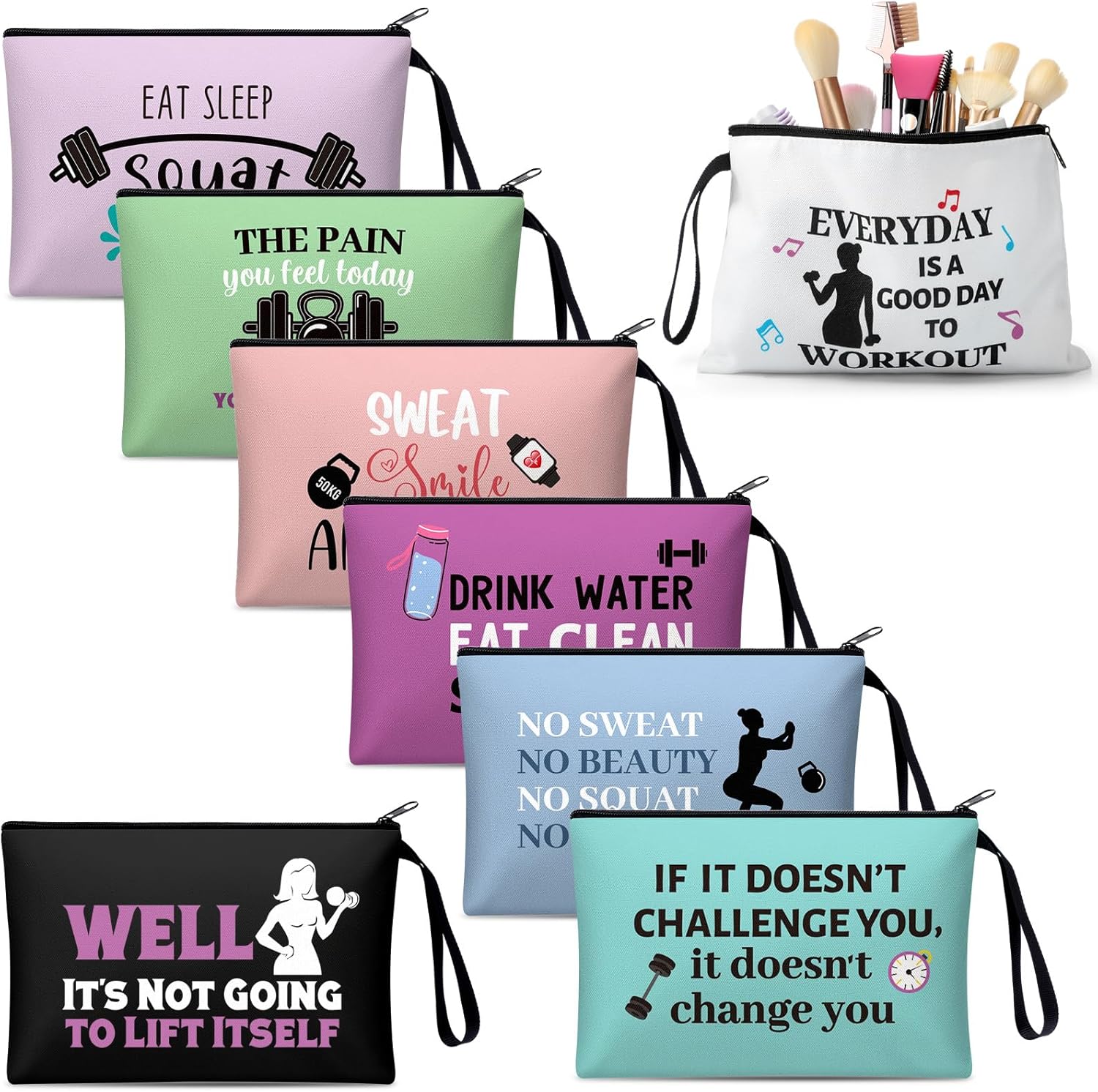 Amazon.com: SilTriangle 8 Pcs Workout Cosmetic Bags Workout Gifts Funny ...