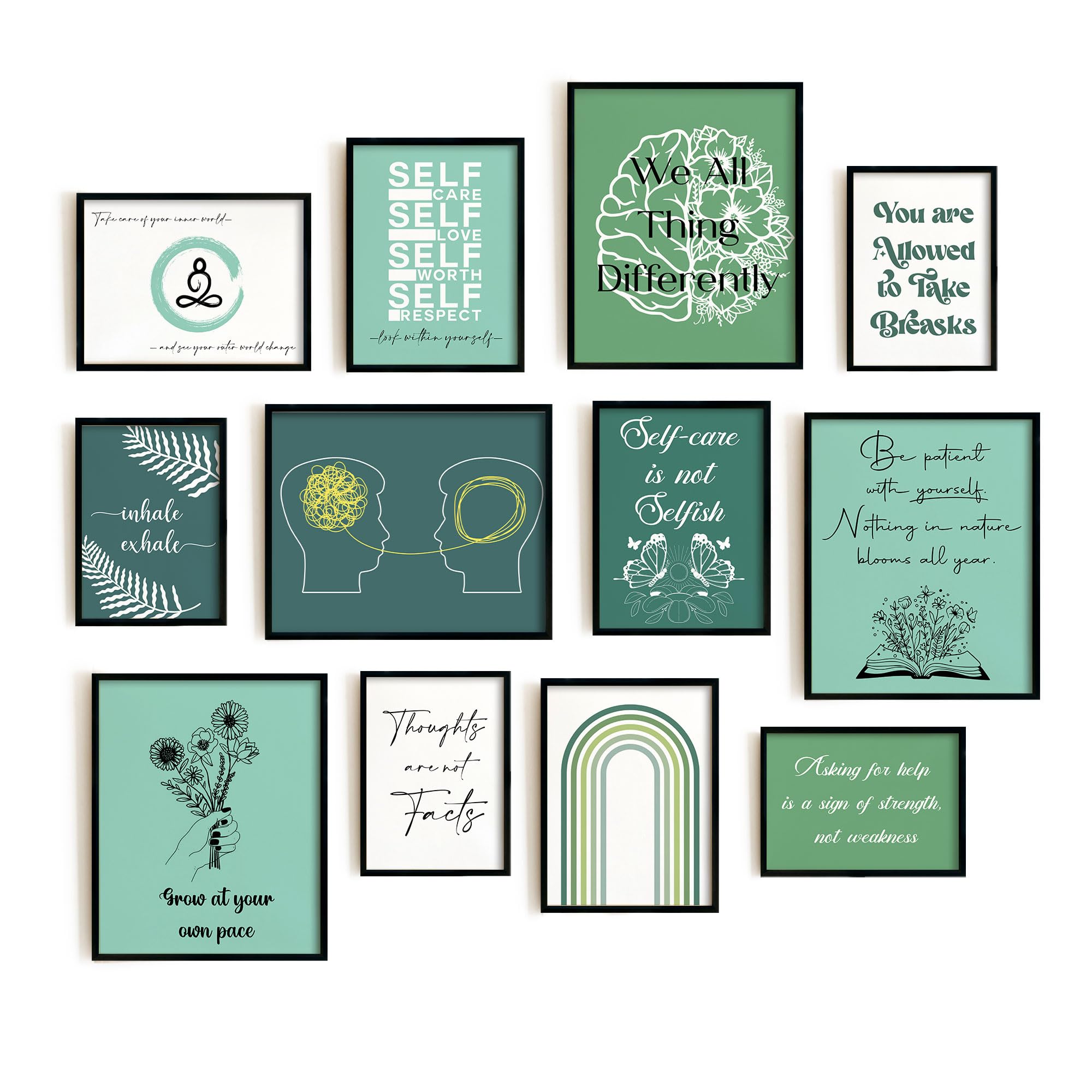 Amazon.com: Set 12 Green Mental Health Posters Counseling Office Decor ...