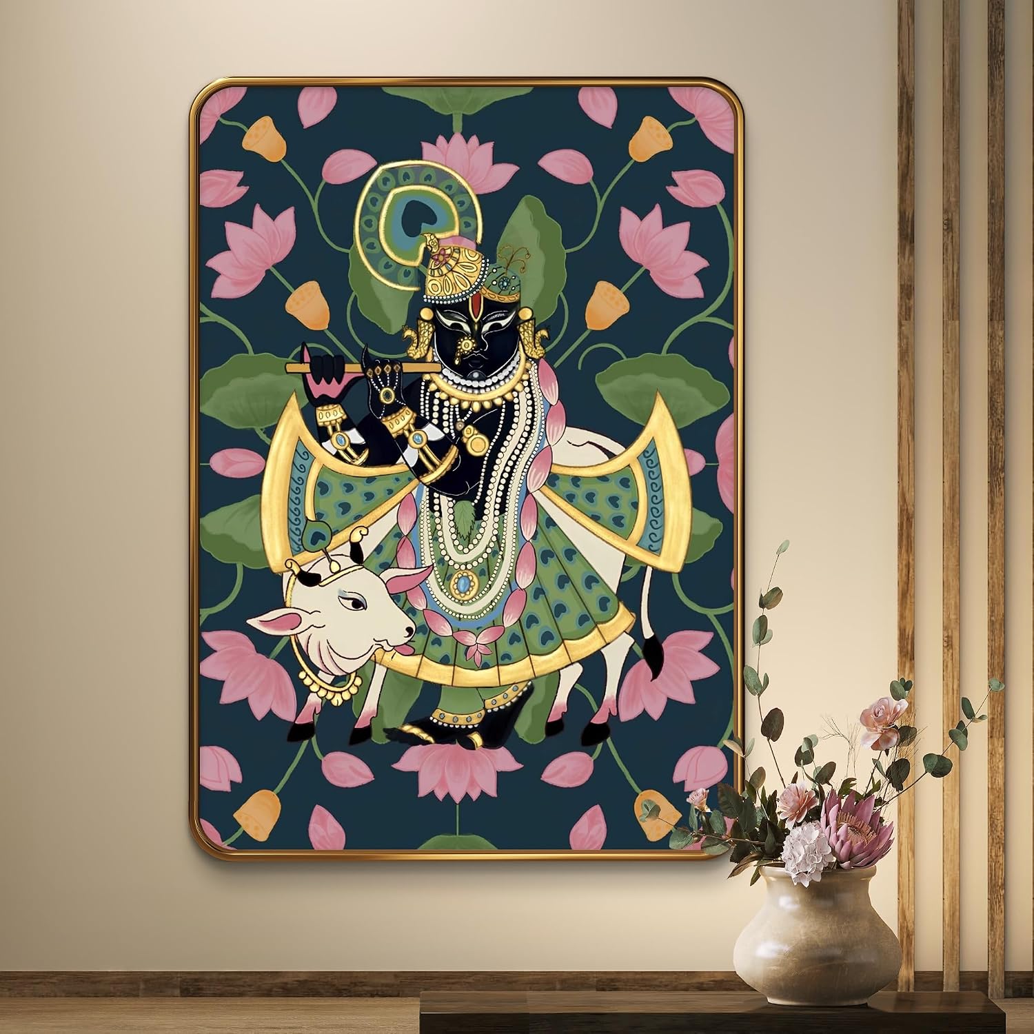 Livin'luxe Gold PVC Framed Lord Shree Nath ji Painting with Cow ...