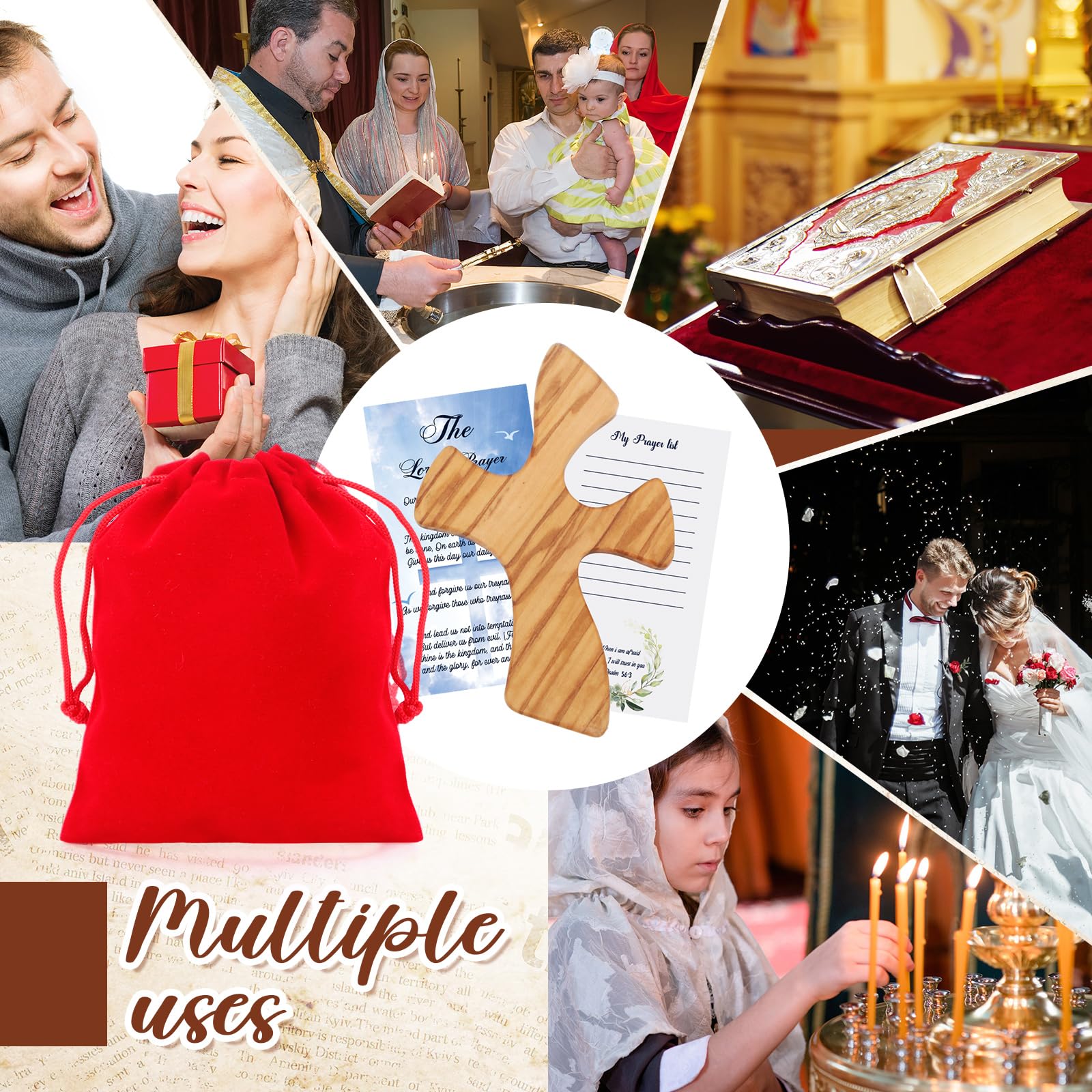 Suzile 6 Sets Olive Wood Clinging Cross with Cotton Linen Bags and ...