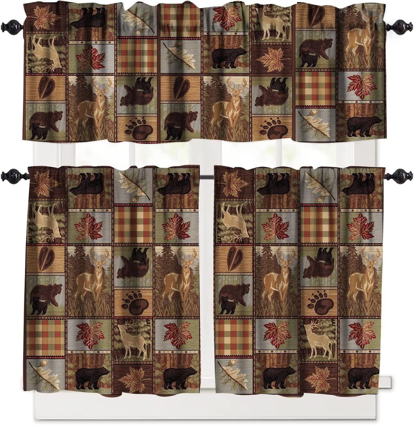 Amazon.com: Retro Moose Deer Valance and Tier Set, Rustic Vintage ...