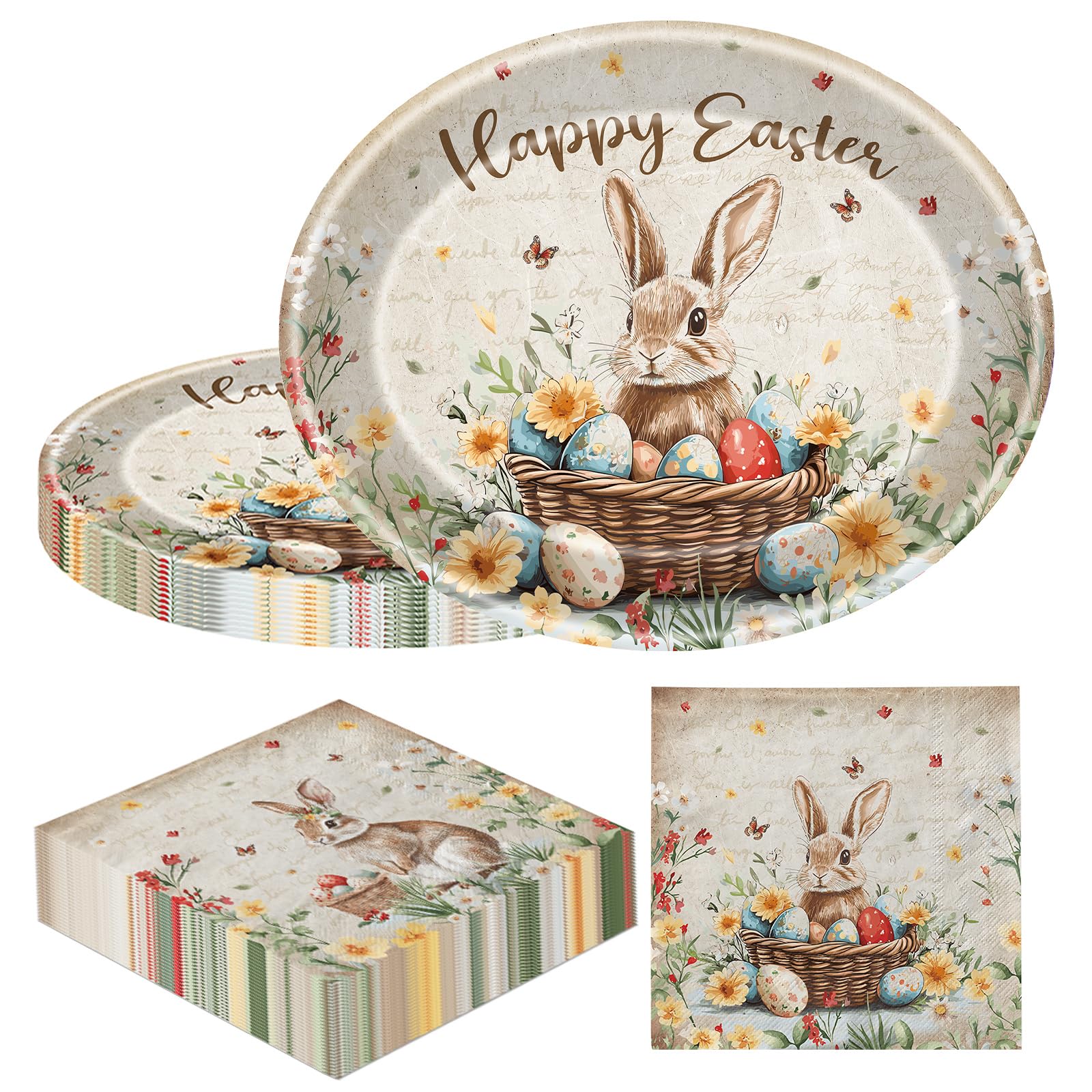 Amazon.com: HAKOTI Easter Party Supplies - 100Pcs Vintage Easter Bunny ...