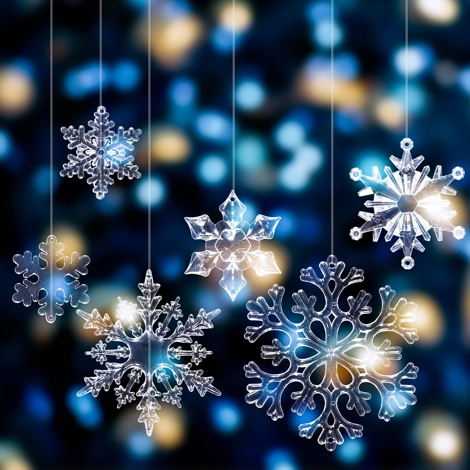 Amazon.com: 36 Pieces Plastic Crystal Snowflake Ornament Acrylic Xmas ...