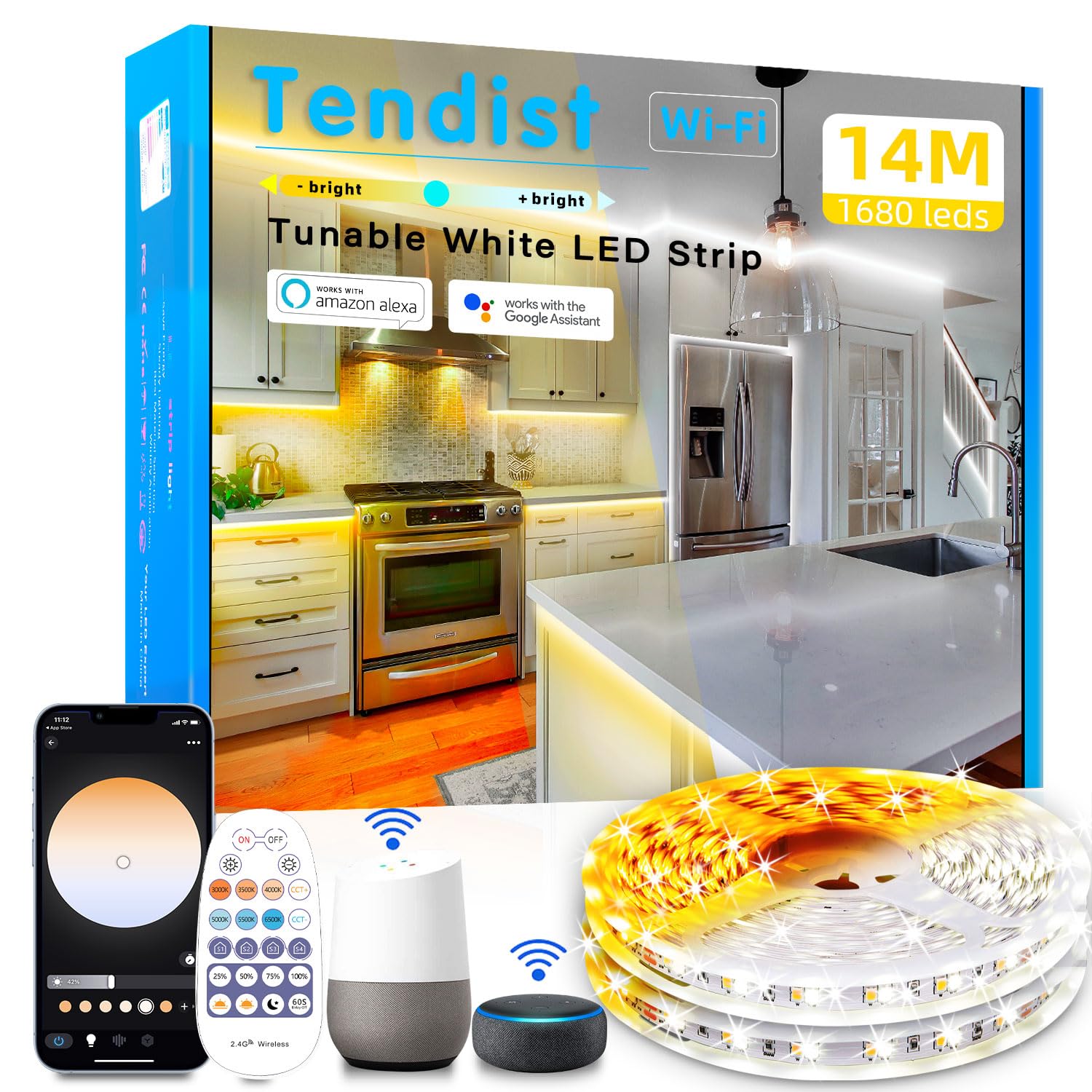 14M White LED Light Strips 3000K-6500K, Tendist Alexa Compatible Led ...