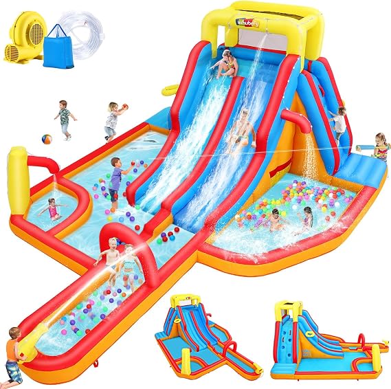 Amazon.com: AKEYDIY Inflatable Dual-Lane Water Slide, Bounce Water ...