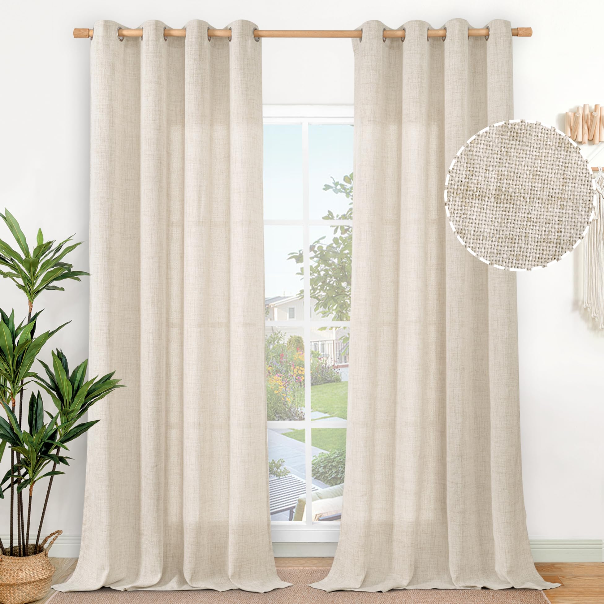YoungsTex Natural Linen Curtains 102 Inches Long for Living Room ...
