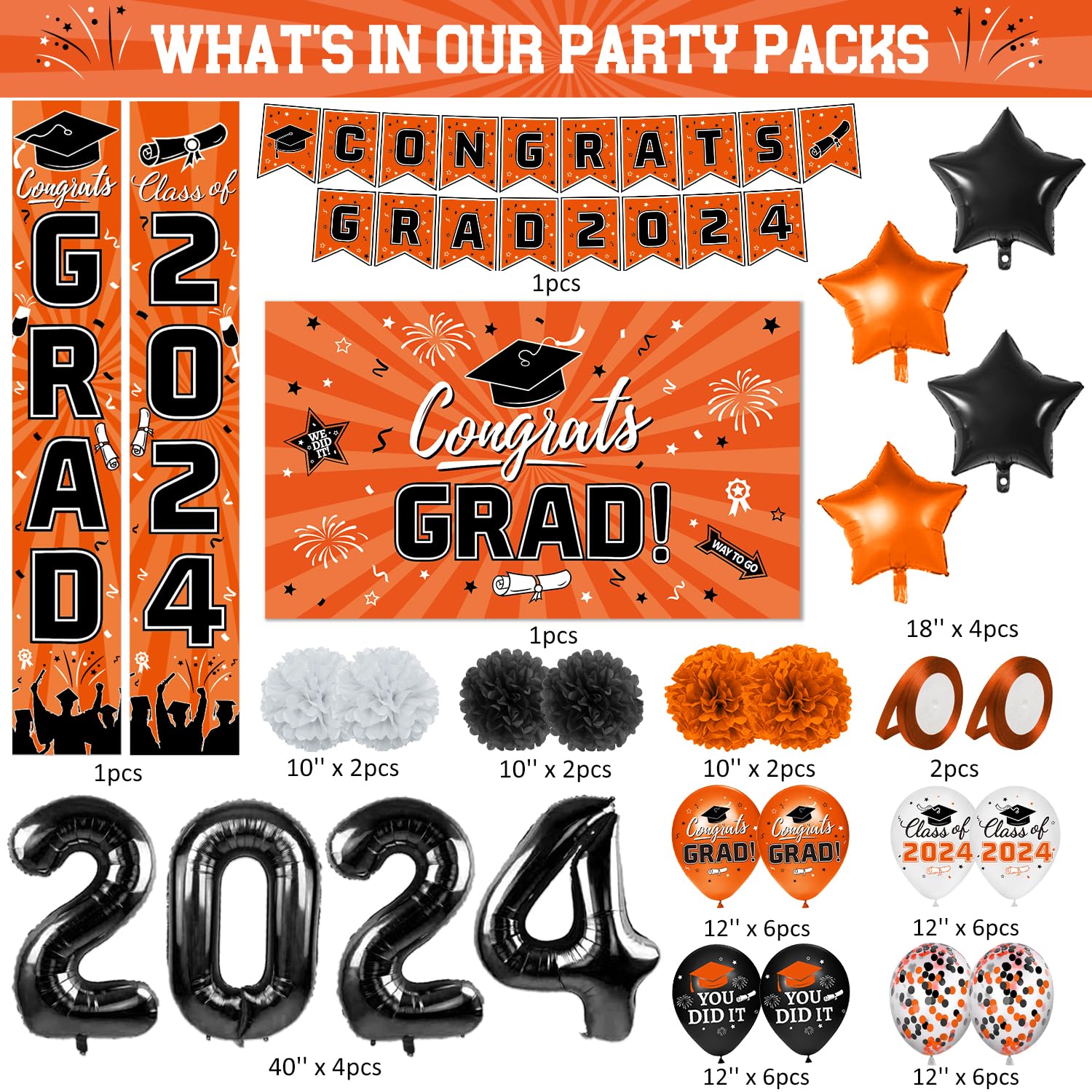Snapklik.com : Graduation Party Decorations Orange Class Of 2024 ...