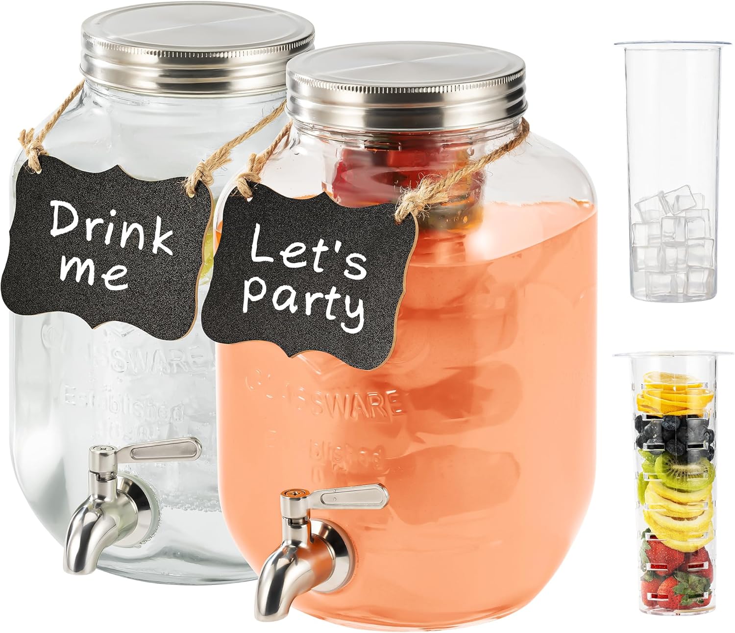 Amazon.com | Oridom 1 Gallon Drink Dispenser 2 PACK, Beverage Glass ...