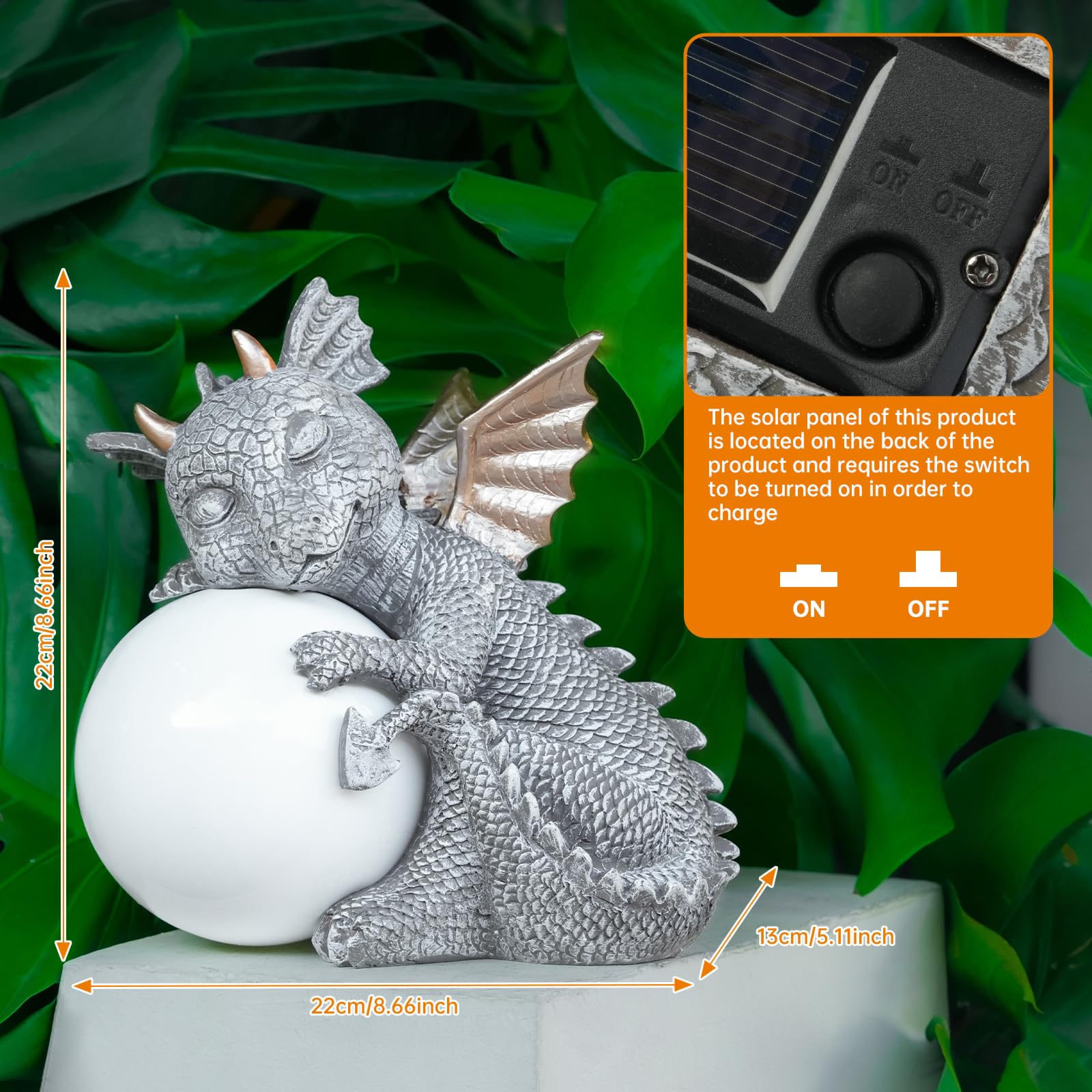 Snapklik.com : 8.6" Solar Dragon Garden Statue,LED Figurine Light,Resin ...