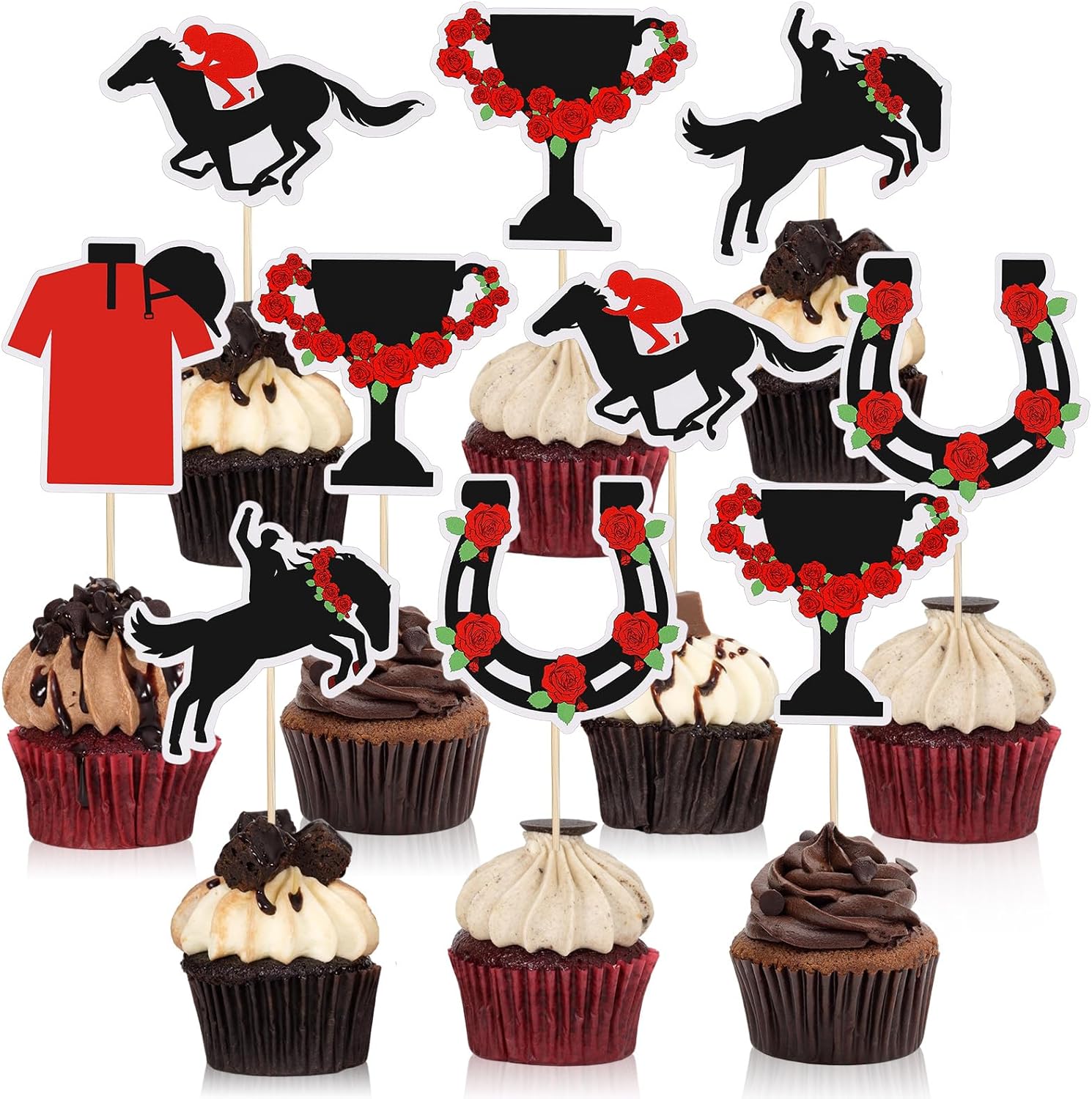 Amazon.com: FoldTier 50 Pcs Horse Cake Topper Derby Party Cupcake ...