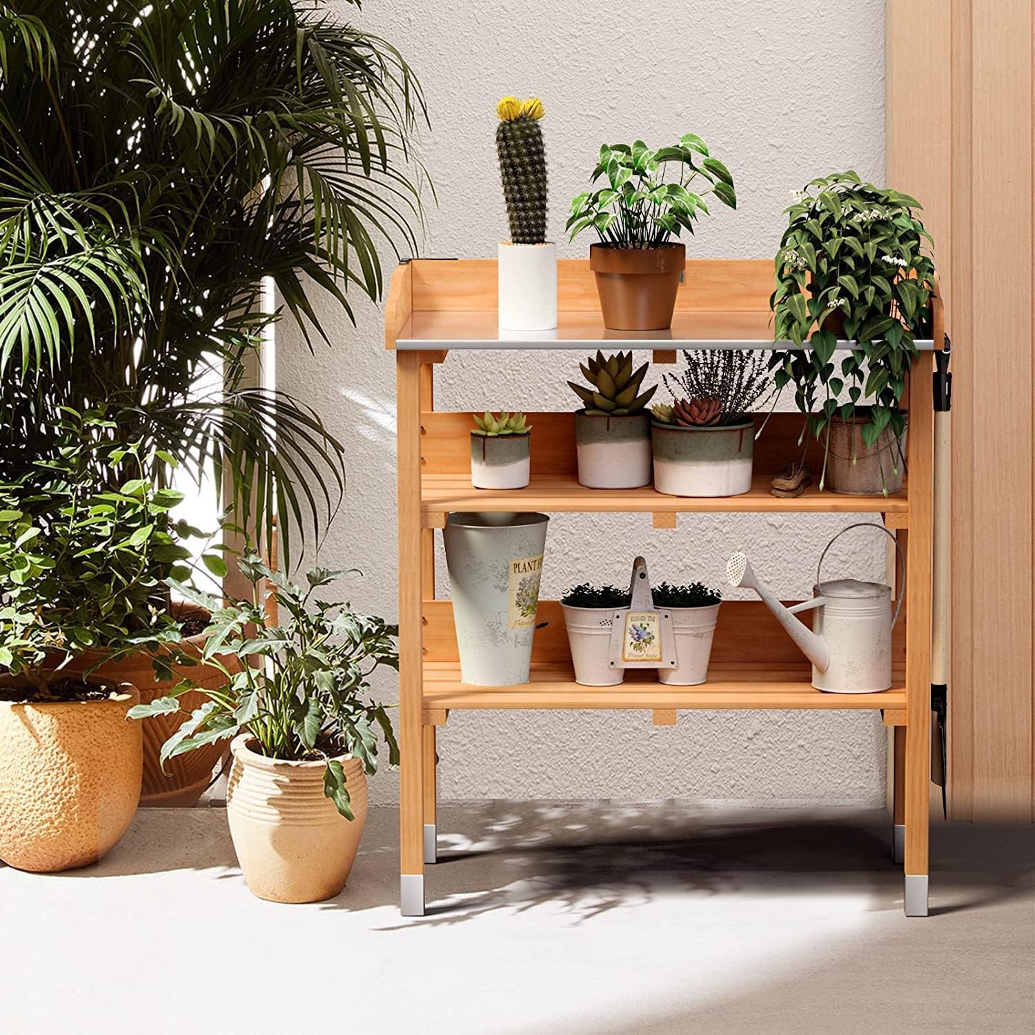 FEFE® 3 Tier Wooden Potting Planting Outdoor Garden Work Bench Table ...