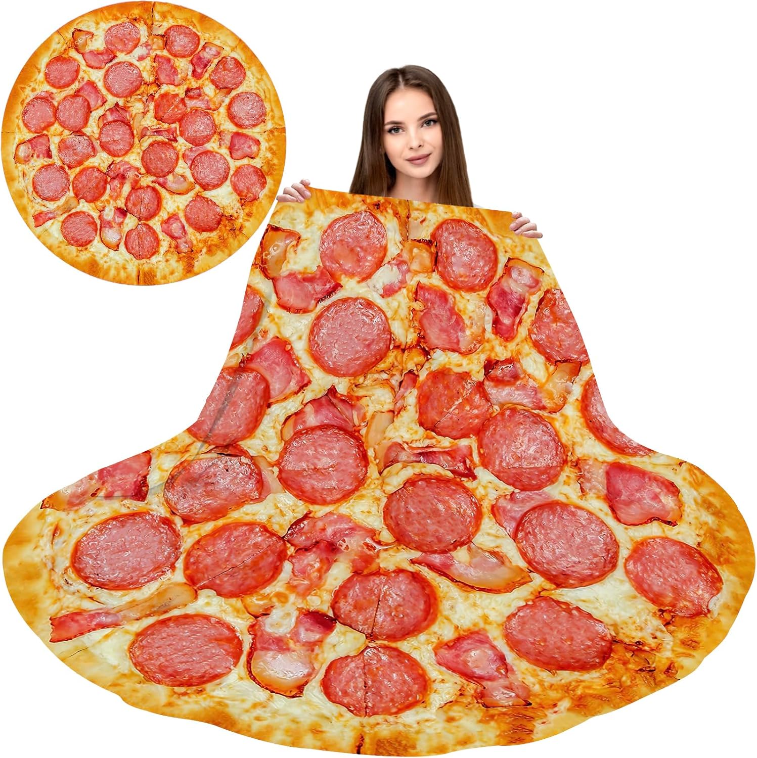 Flannel Fleece Pizza Wrap Round Throw Blanket - Funny Realistic Food ...