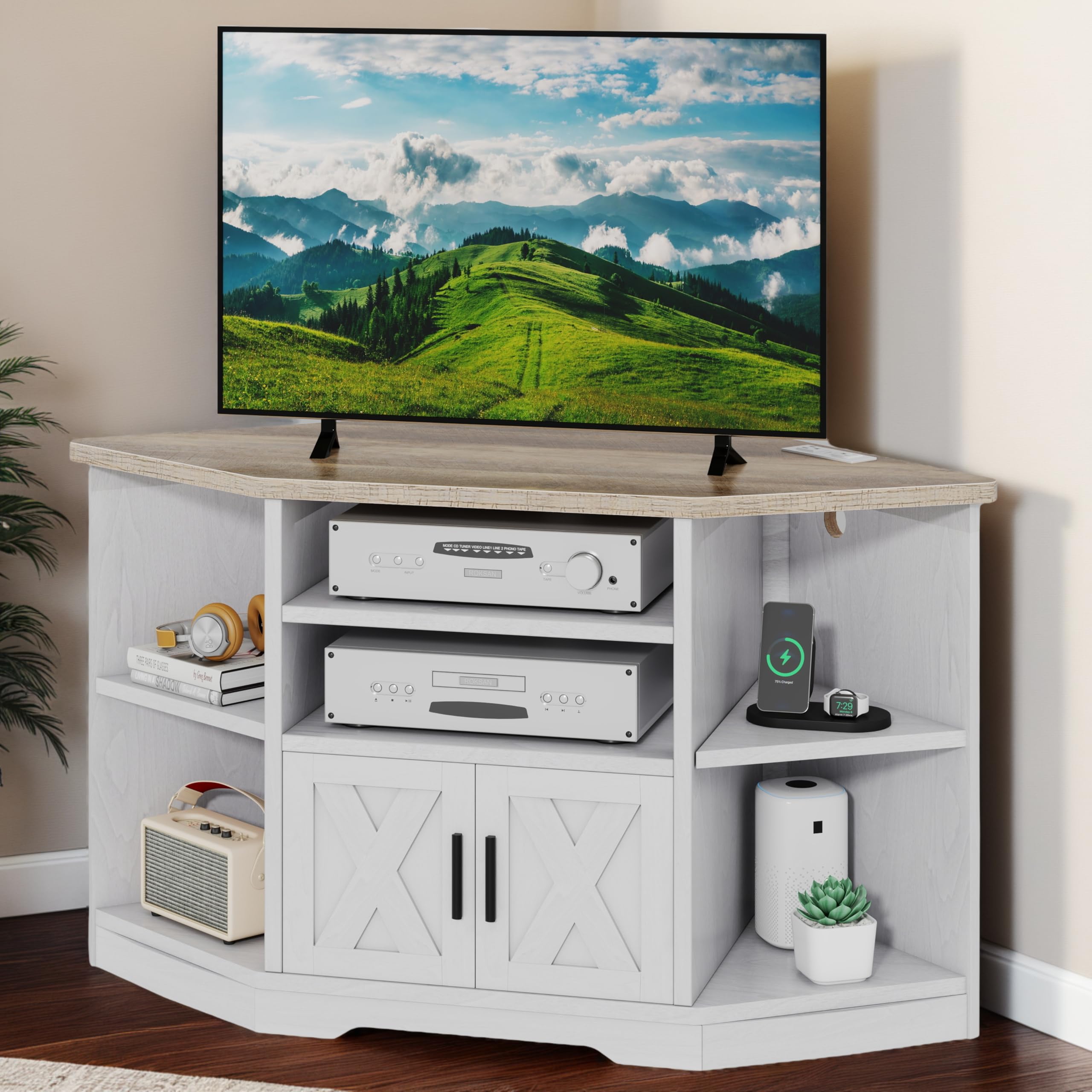 Amazon.com: DWVO Farmhouse Corner TV Stand for Living Room, TV Stand ...