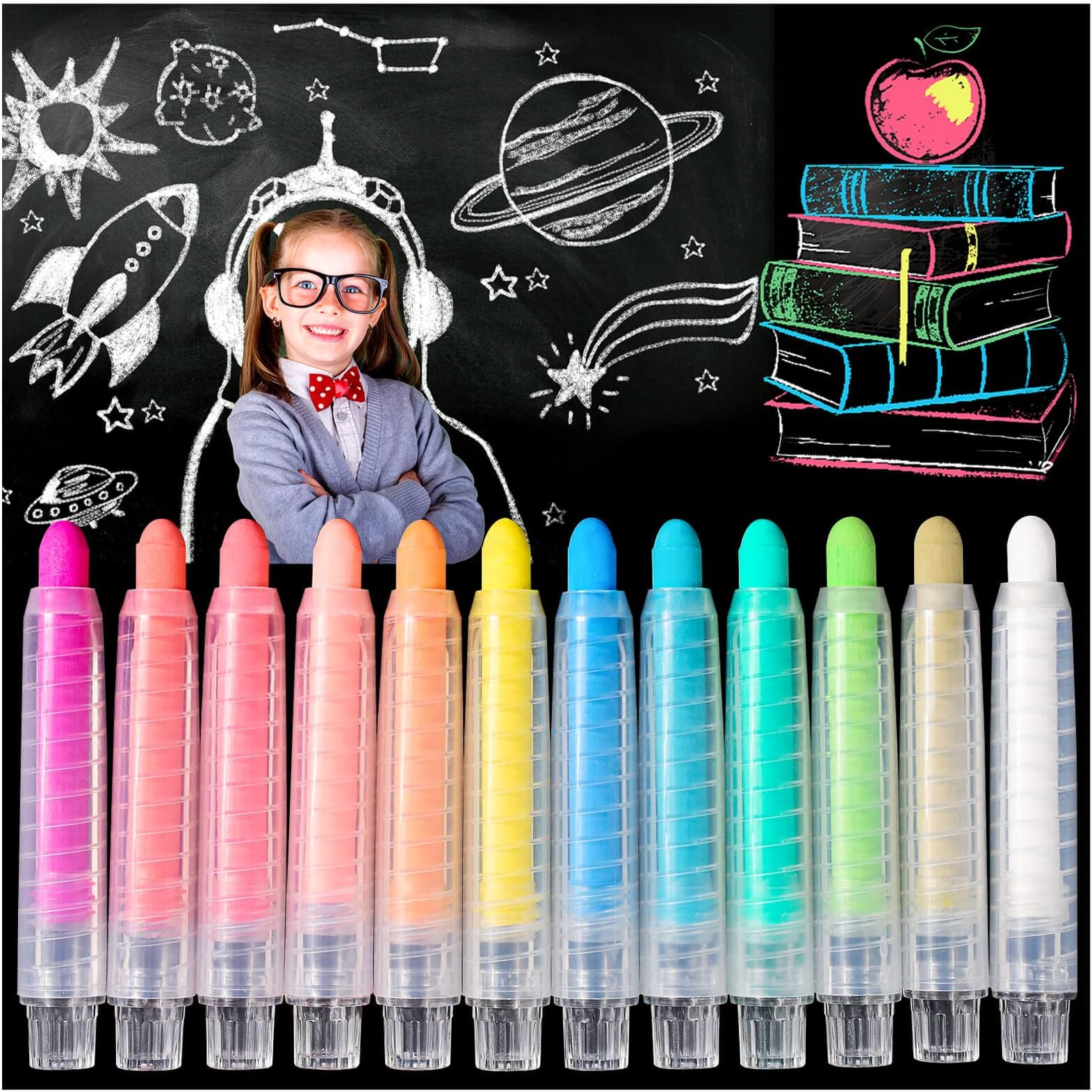 Amazon.com: ZHBDMGK Sidewalk Chalk Set with Holder for Kids, 12Pcs Dust ...