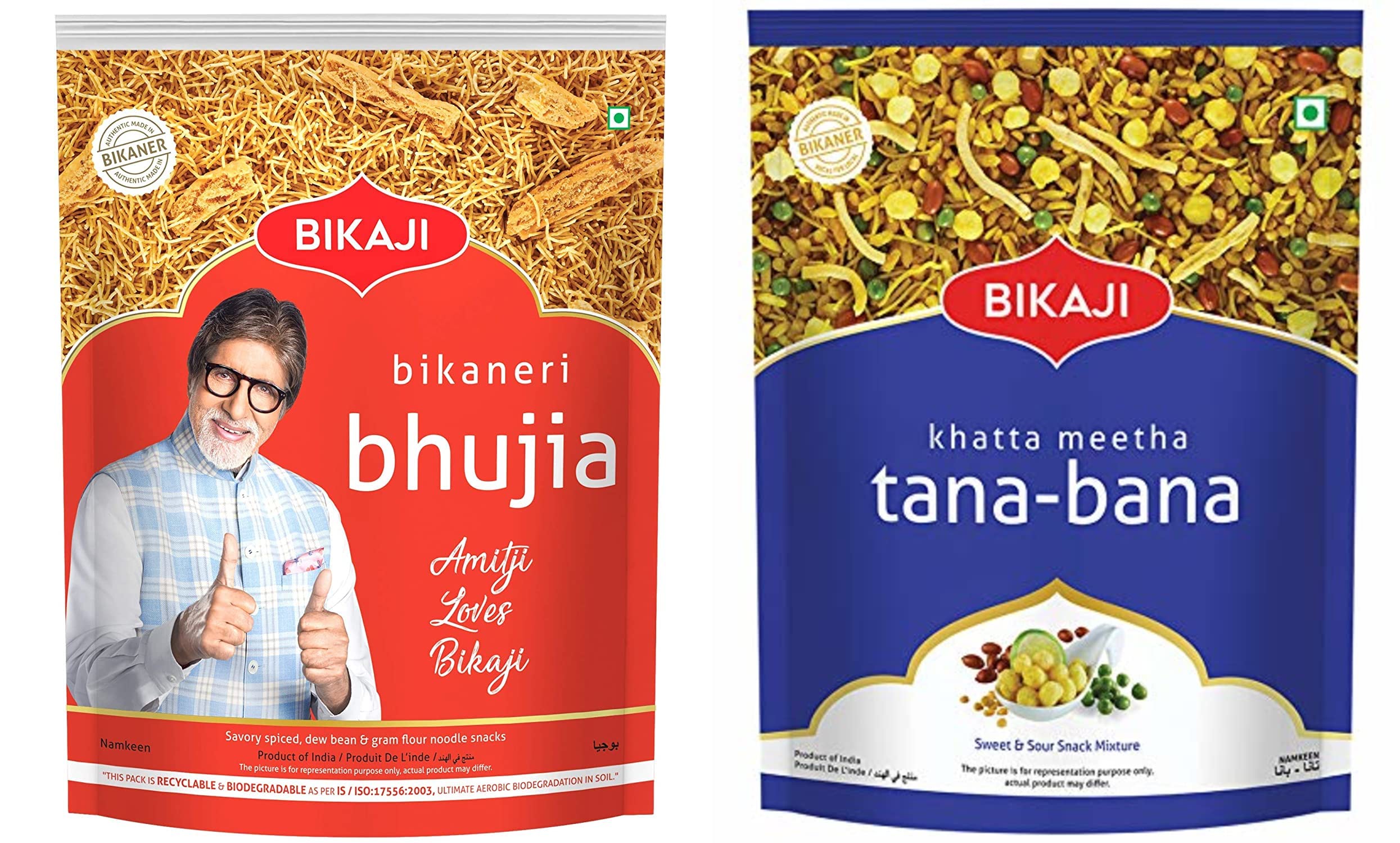 Bikaji Namkeens Combo Pack | Bikaji Bhujia 1 Kg | Tana-Bana (Khatta ...