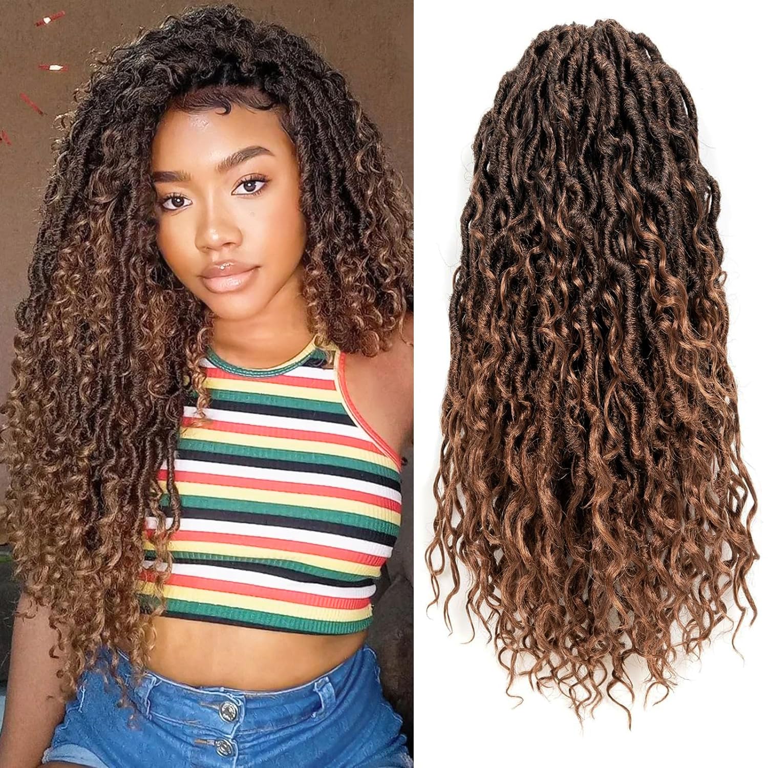 PORSMEER 18 Inch Goddess Locs Crochet Hair 6 Packs Curly Faux Locs ...