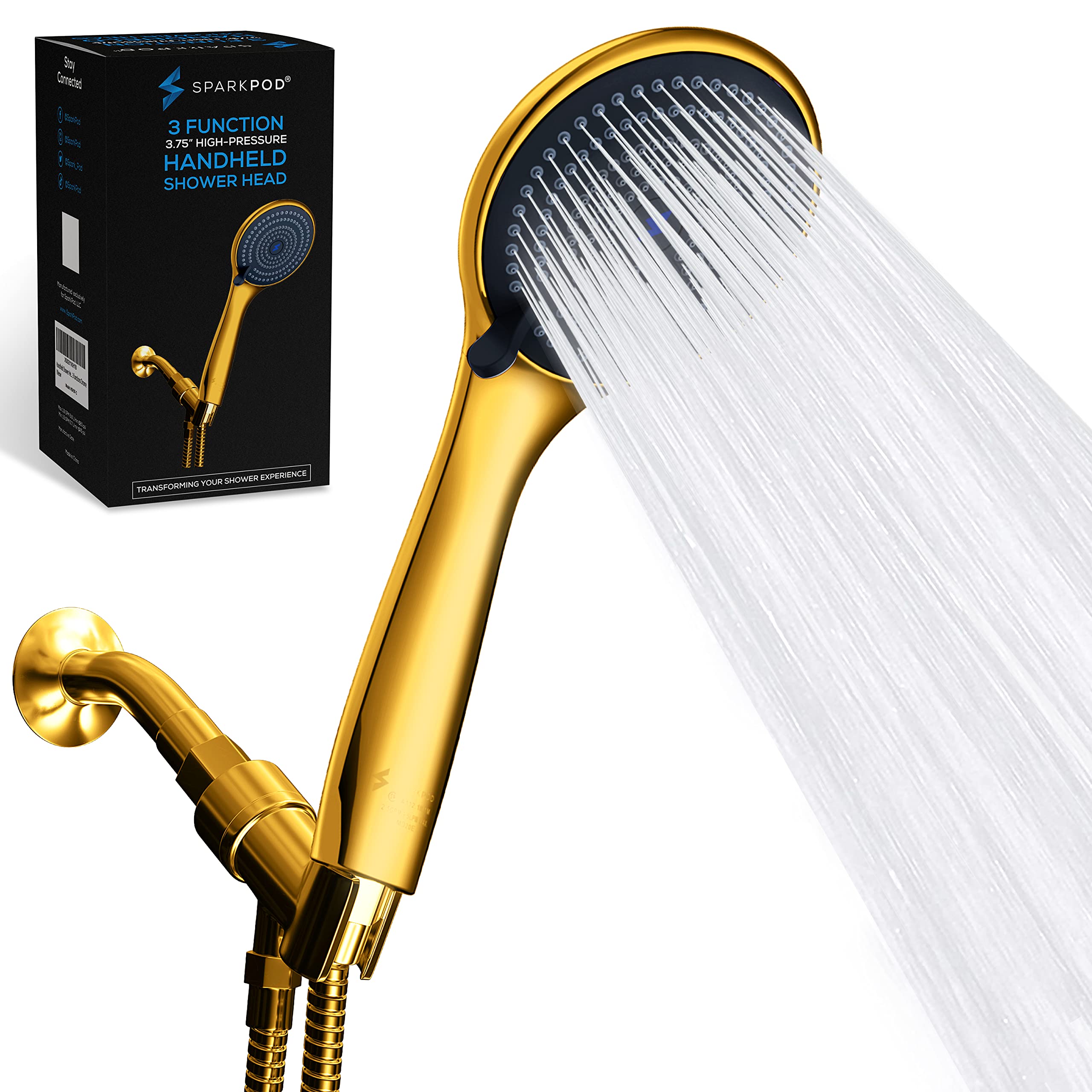 Snapklik.com : SparkPod High Pressure 3-Function Handheld Shower Head