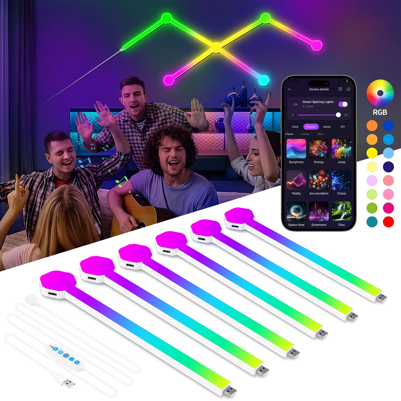 Amazon.com: Hervika 6 Pack Smart Wall Light Lines - DIY Gaming Lights ...