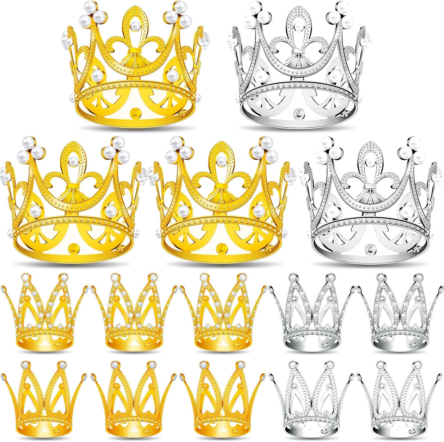 Amazon.com: 15Pcs Crown Cake Topper, Gold Silver Mini Crowns, Small ...