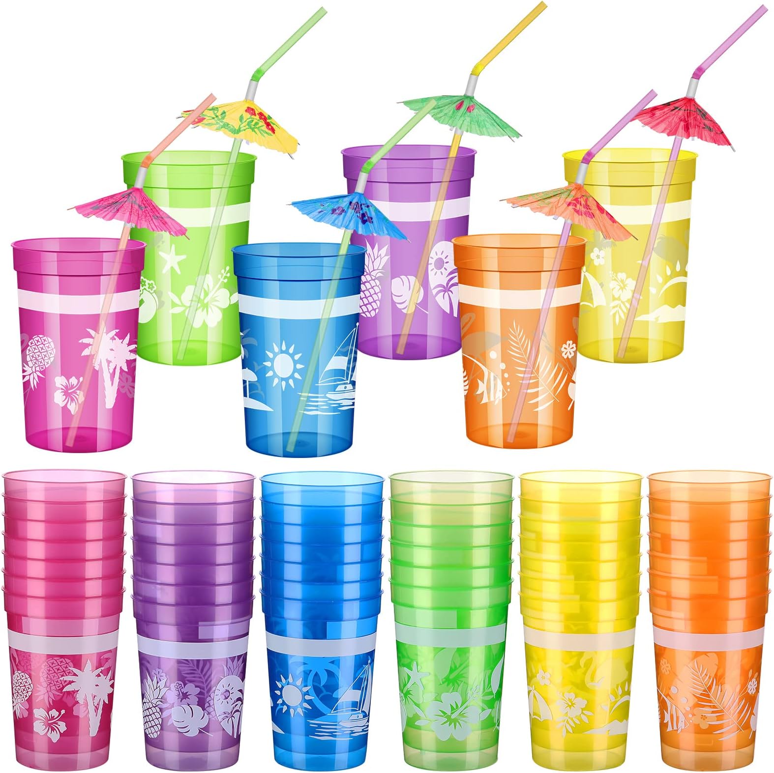 Amazon.com: 100 Pcs 12 Oz Hawaiian Luau Plastic Party Cups 100 Pcs 9.45 ...