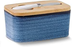 Hasense Ceramic Butter Dish with Bamboo Lid, Large Butter Keeper Container and Knife, Elegant ...