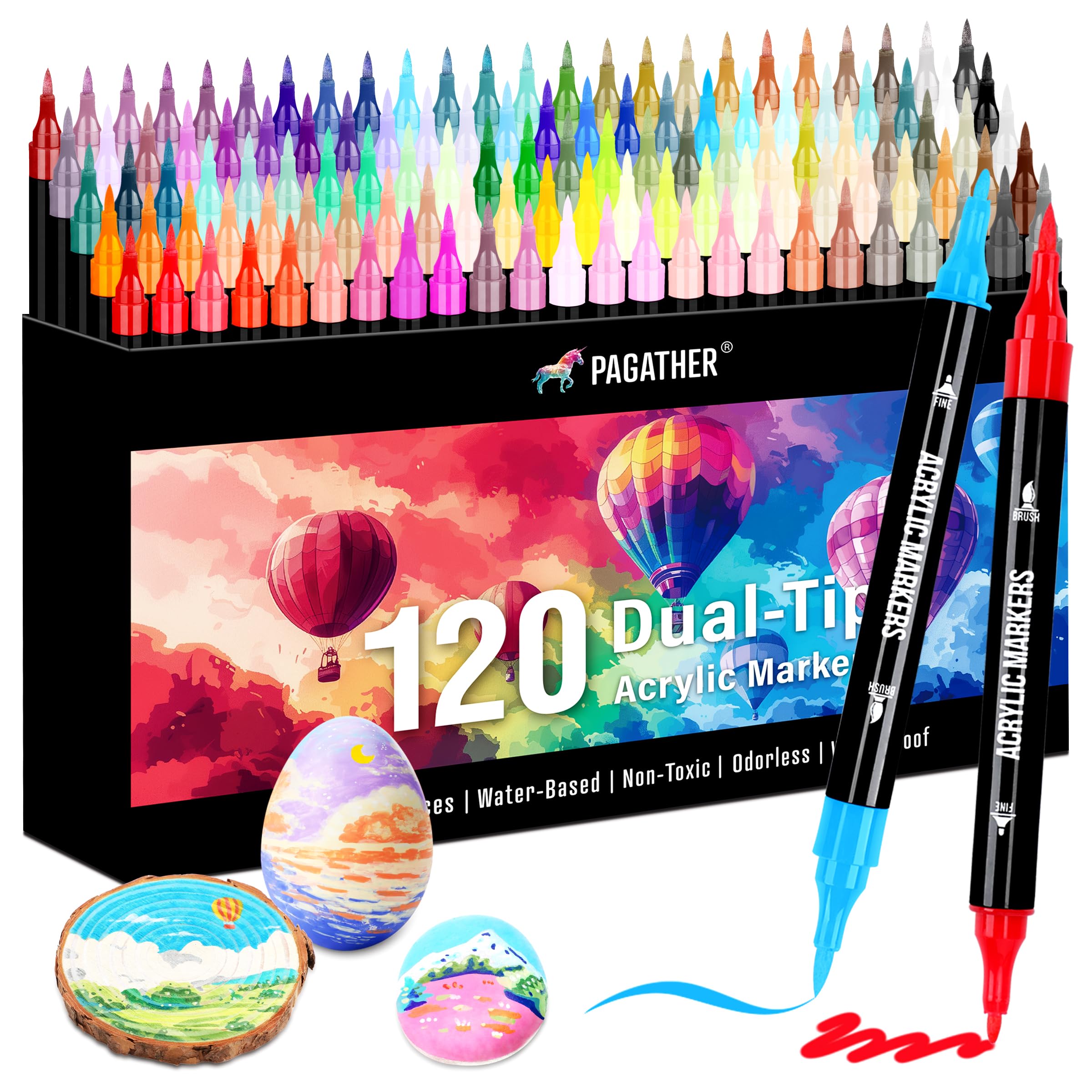 Amazon.com: 120 Colors Acrylic Paint Markers, Dual Tip Fine Tip and ...