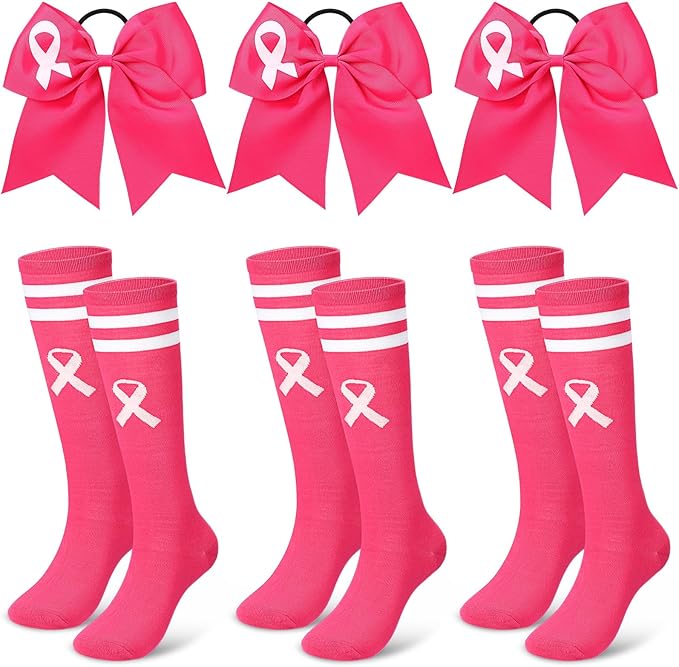 Amazon.com: Zoooyawn 6 Pcs Breast Cancer Socks Bows Set for Cheerleader ...