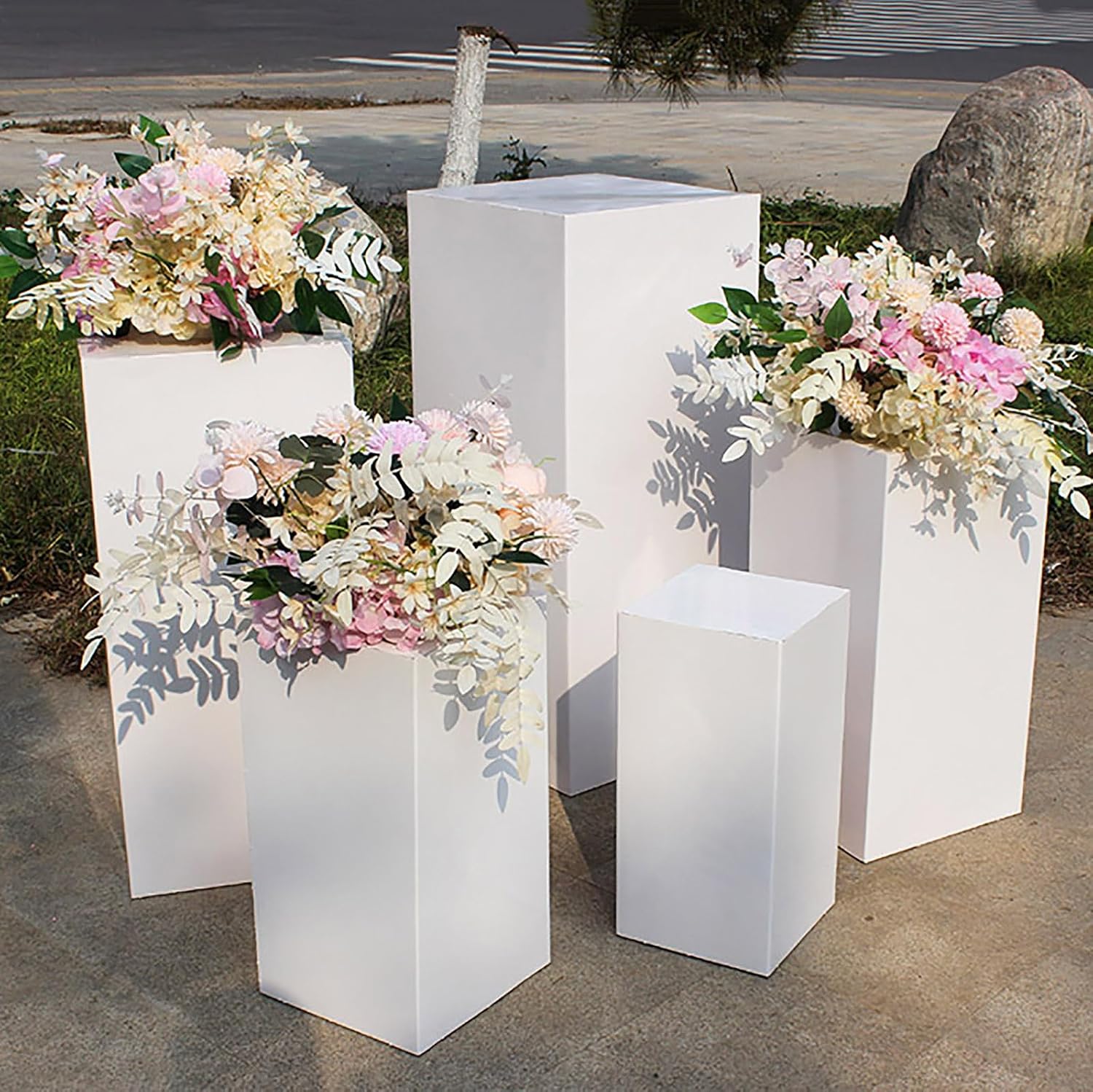 Amazon.com: HM&DX White Cylinder Stands for Party,Metal Round Pedestal ...