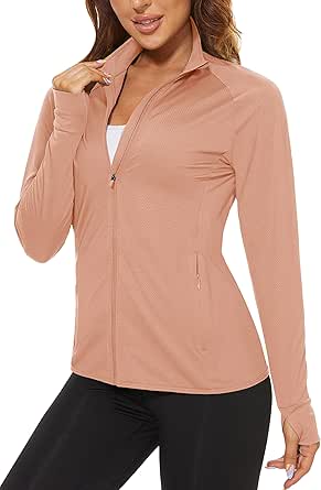 TACVASEN Women's Athletic Jackets Lightweight UV Protection Shirts Full Zip Workout Jacket UPF ...