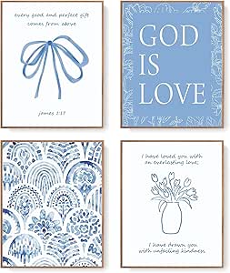Amazon.com: LARTSFRO Blue Bow Christian Wall Art Prints - Floral Bible ...