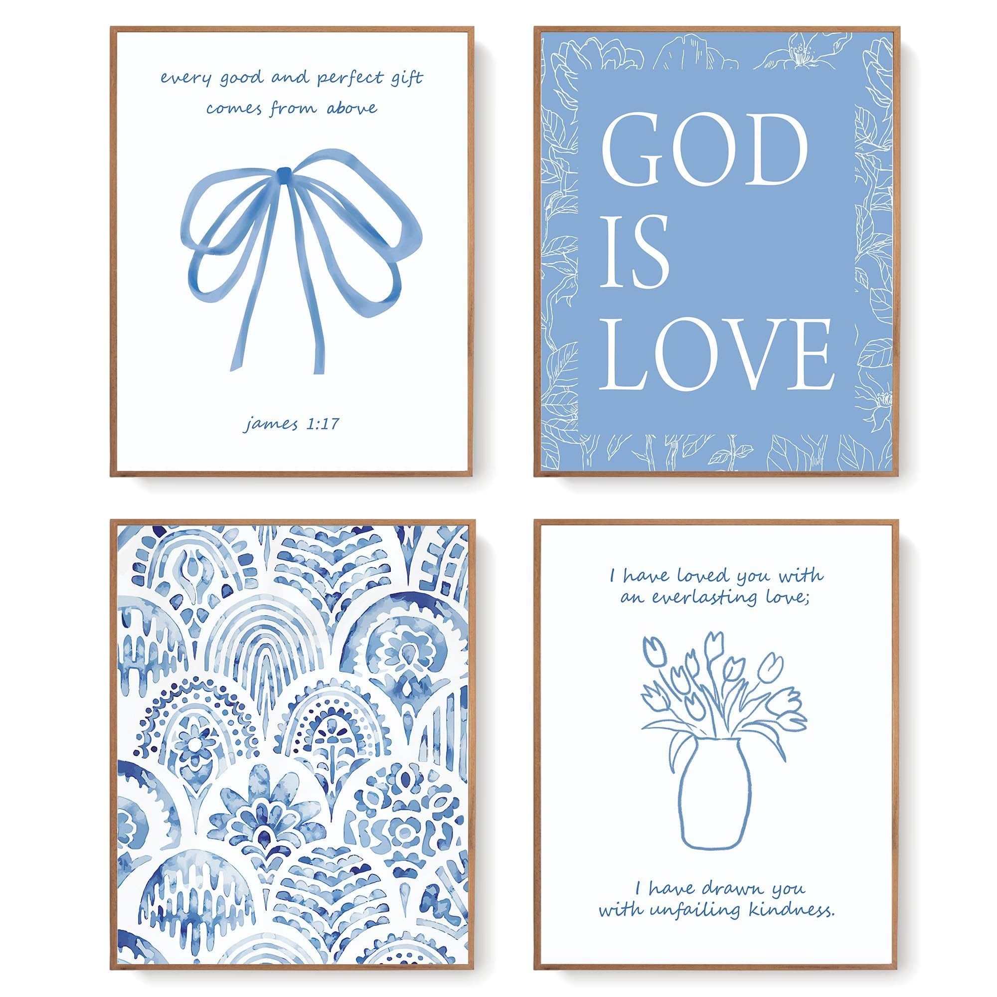 Amazon.com: LARTSFRO Blue Bow Christian Wall Art Prints - Floral Bible ...