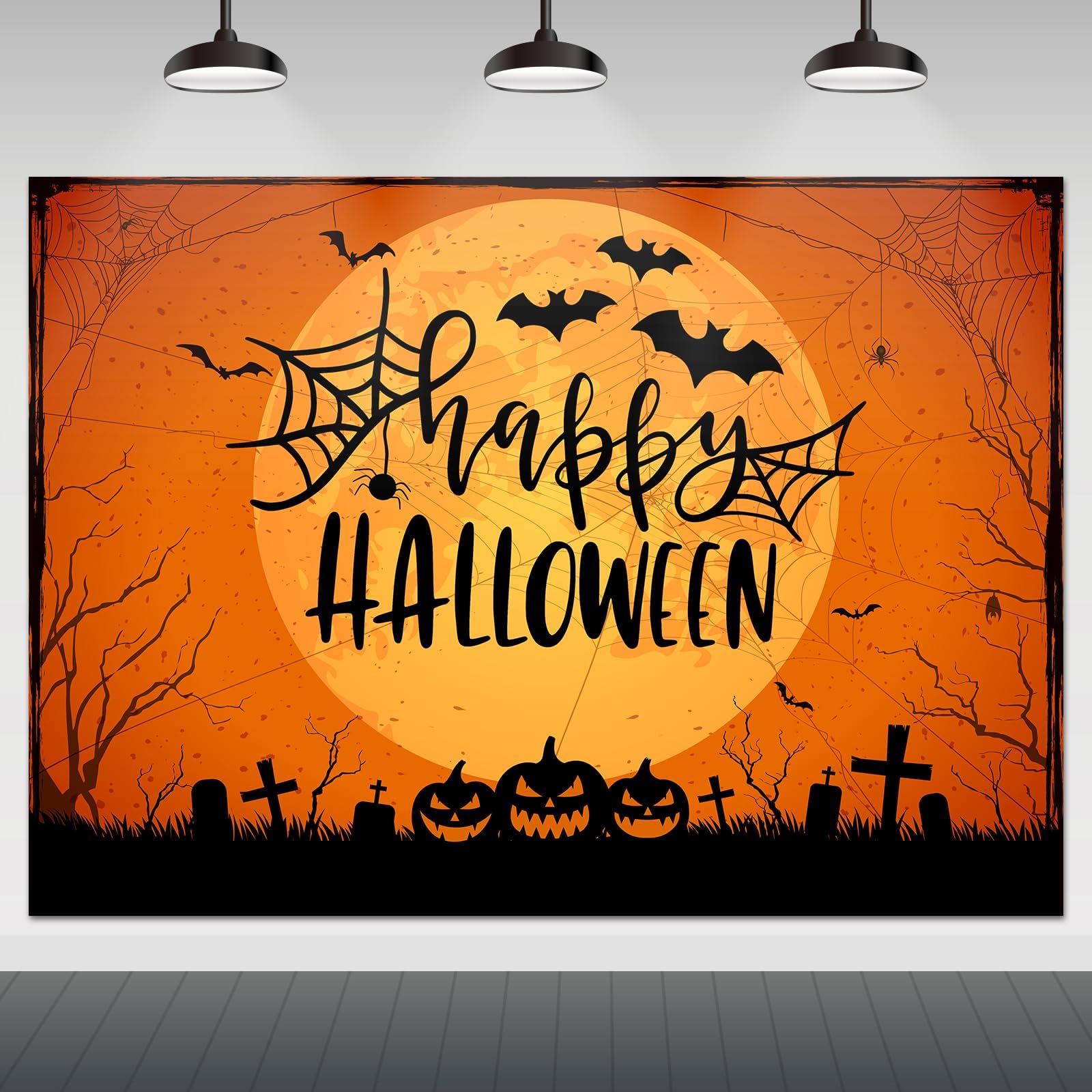Amazon.com : Mocsicka Happy Halloween Backdrop Orange Night Moon ...