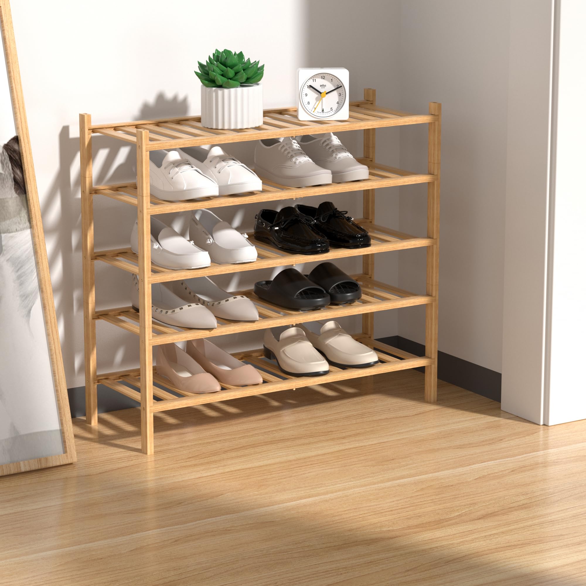 Snapklik.com : RONGJIA 5-Tier Natural Bamboo Shoe Rack - Stackable ...