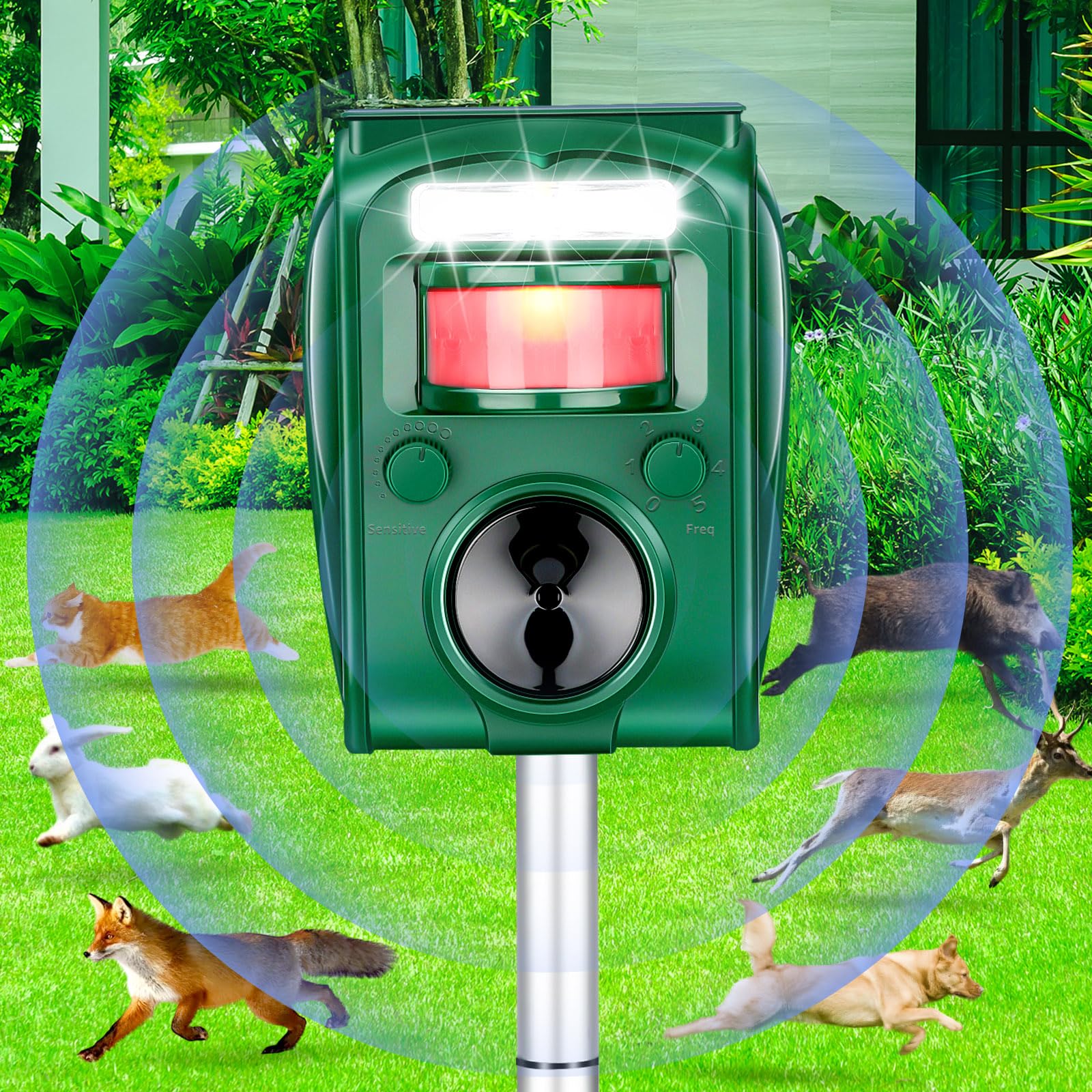 Electronic Deer Repellent Redeo 360° Solar Animal Repeller With