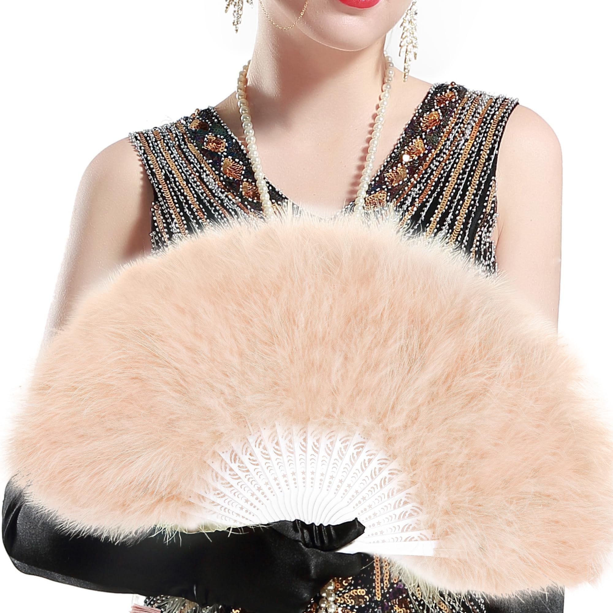 Snapklik.com : Marabou Feather Fan 20s Vintage Folding Fan Flapper Hand ...