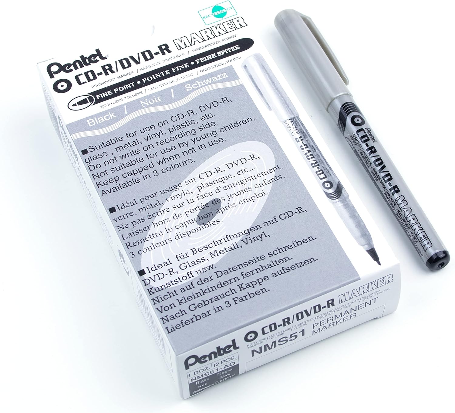 Pentel CD/DVD Permanent Marker, Black Ink (Pack of 12 Marker): Buy ...