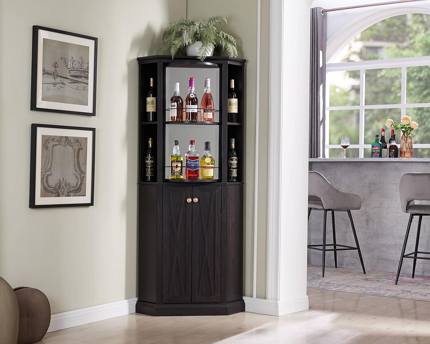 Amazon.com: Home Source 68.5" Versatile Corner Bar Cabinet with Wine ...
