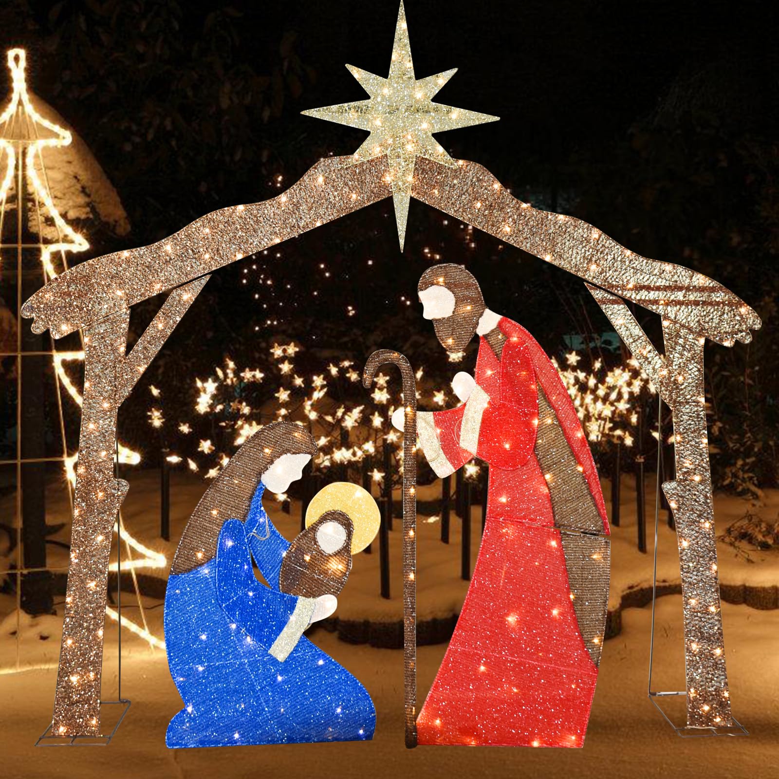 Togarhow 6FT Lighted Christmas Nativity Scene with 200 Lights Zip Ties ...