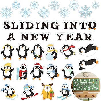 Haooryx Christmas Winter Penguin Bulletin Board Set - 92 Pcs Paper Cut ...