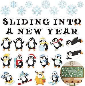 Haooryx Christmas Winter Penguin Bulletin Board Set - 92 Pcs Paper Cut ...
