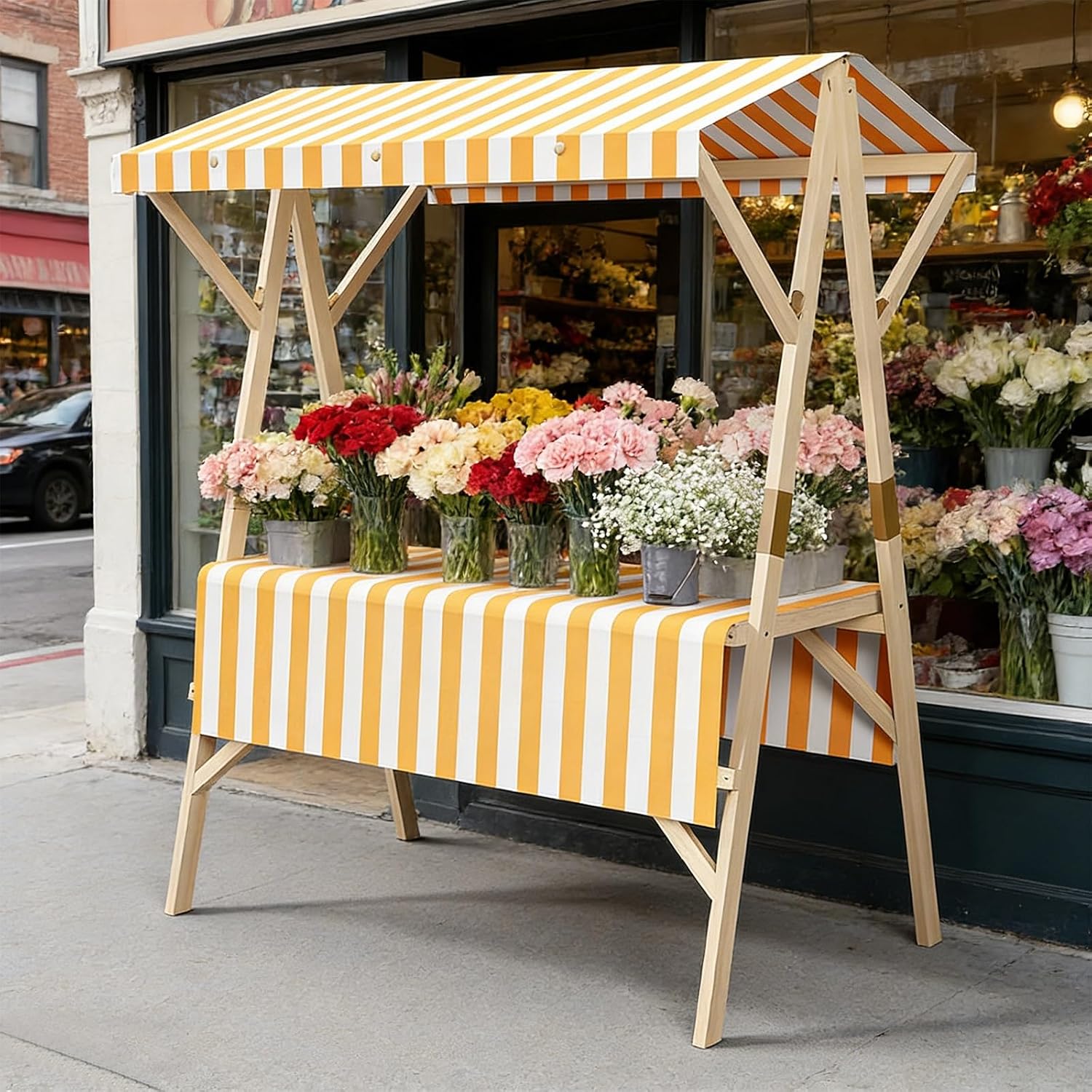 Amazon.com: HARELA Foldable Wooden Market Stall Booth with Canopy ...