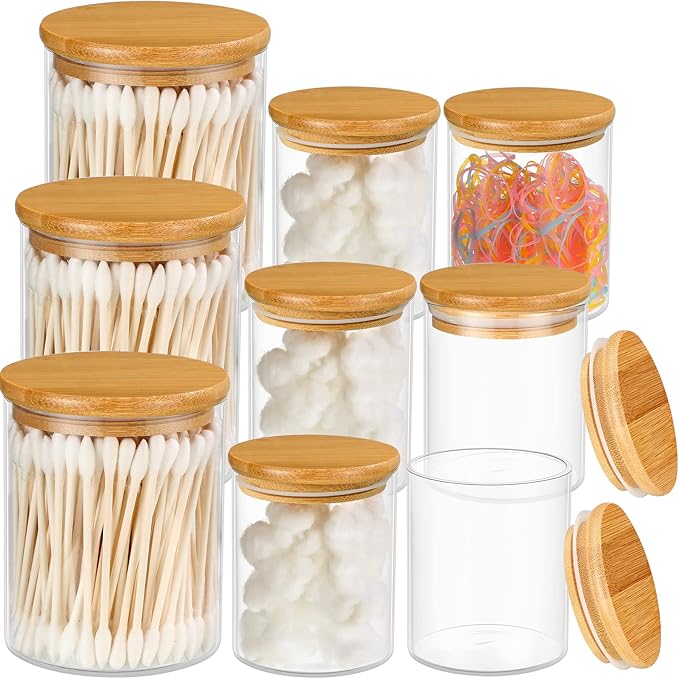 Amazon.com: 9 Pack Glass Q Tip Holder Dispenser with Bamboo Lid 20 oz ...