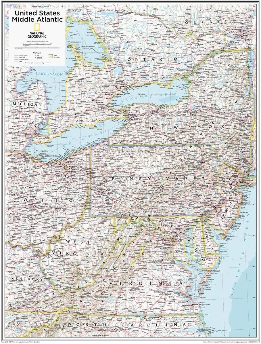Amazon.com: National Geographic: Mid-Atlantic USA Wall Map - 22 x 28 ...